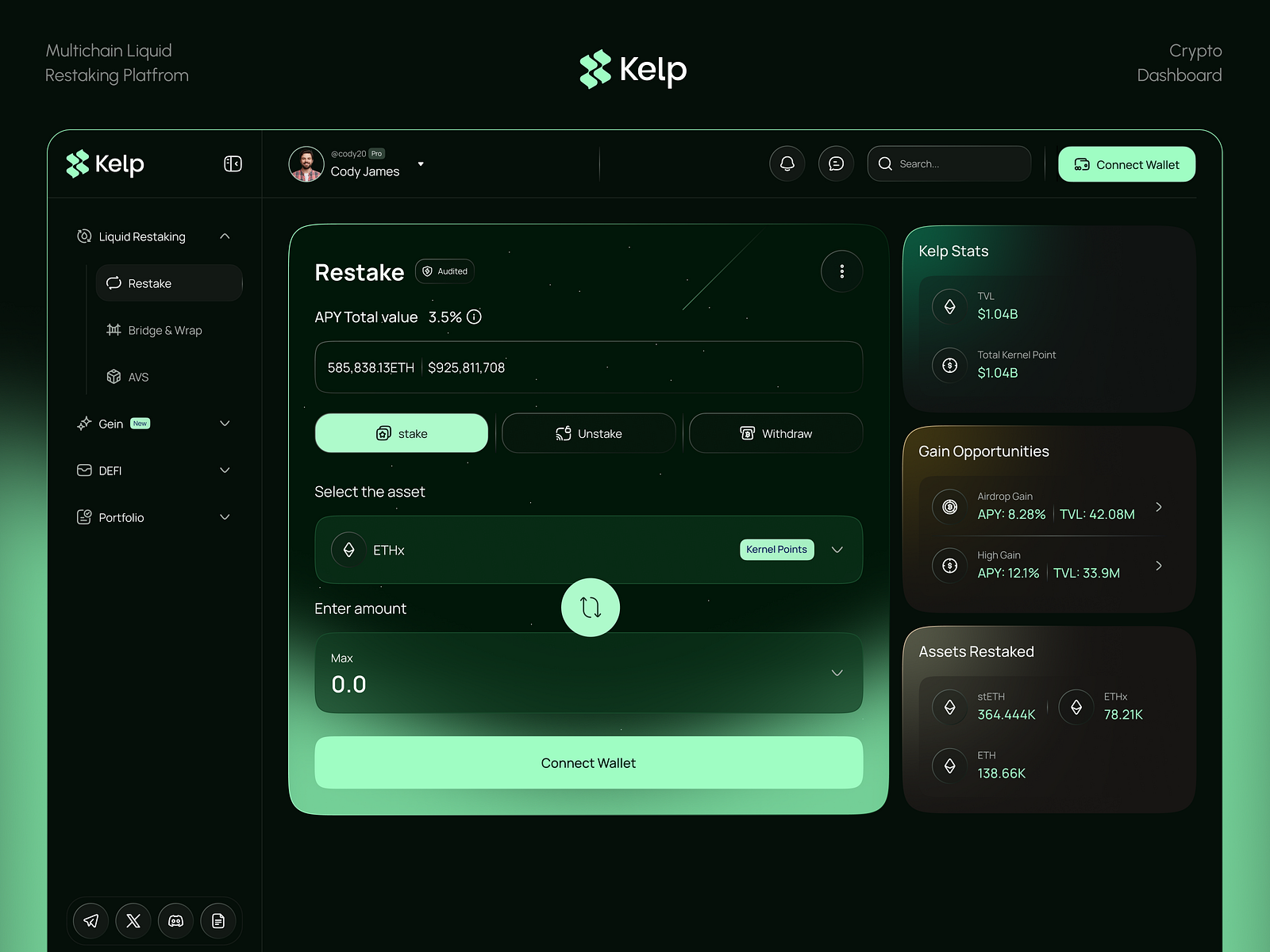 Kelp — DeFi Portfolio & Liquid Restaking Dashboard UI | Crypto by Arafat Mahfuz on Dribbble
