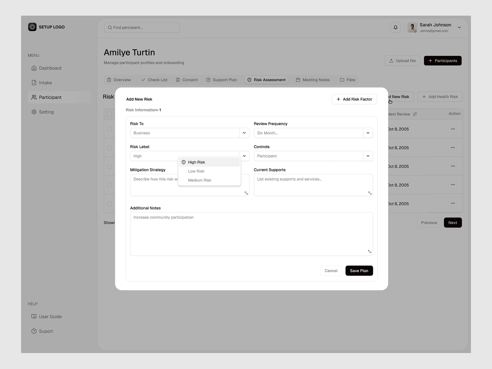 Add Risk Assessment Modal Ui by Azmir Sheikh on Dribbble