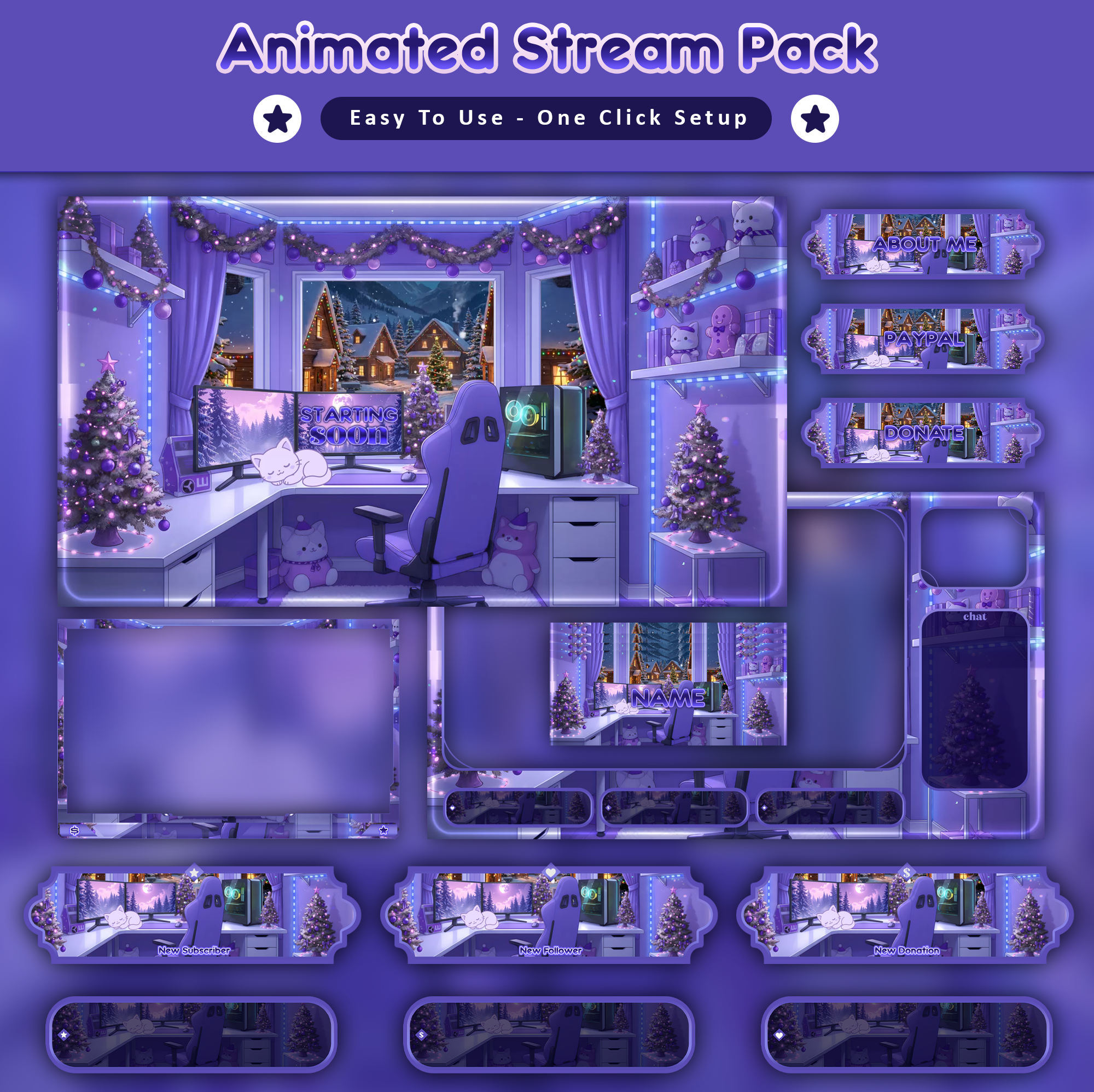 Cozy Christmas Cat Animated Stream Package Twitch Overlay,YouTub by ...