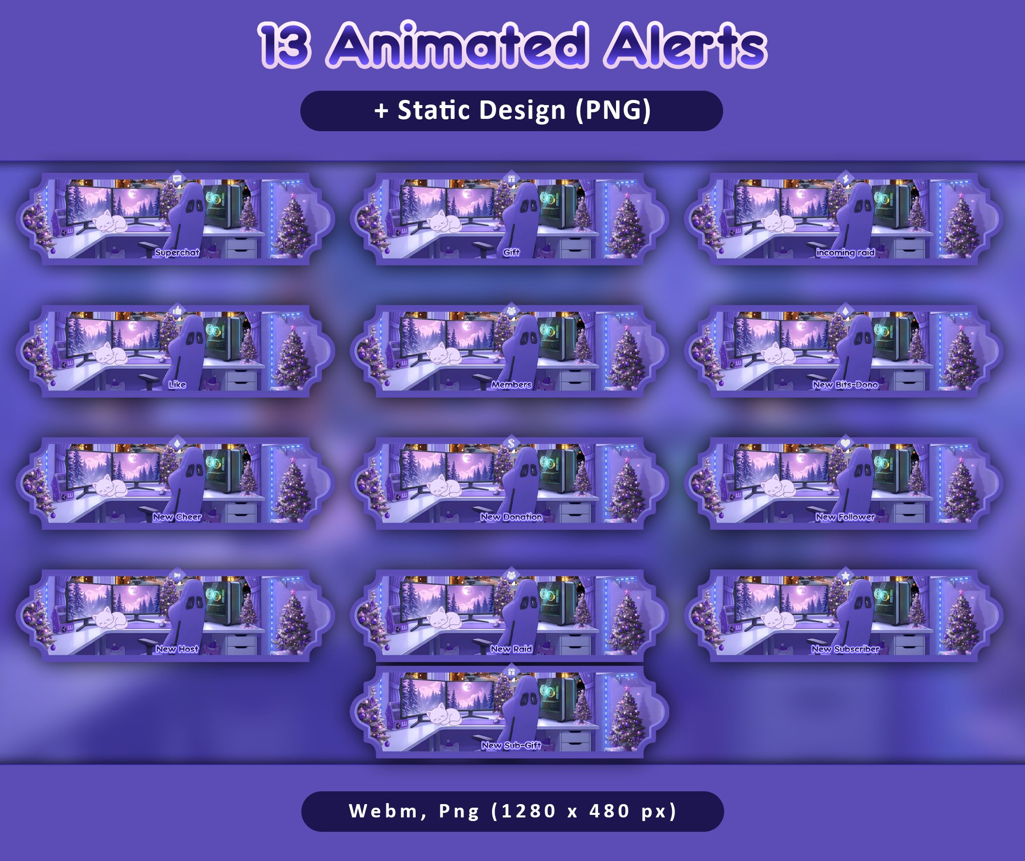 Cozy Christmas Cat Animated Stream Package Twitch Overlay,YouTub by ...