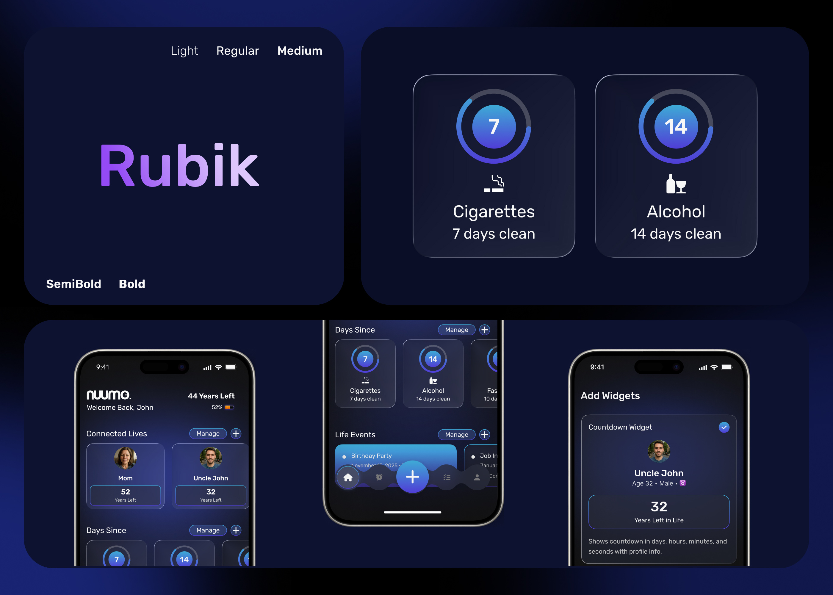 Life Countdown & Wellness Tracking App UI in Dark Mode by Karina ...