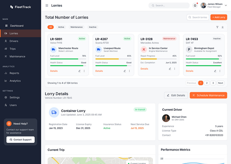 FleetTrack – Smart Lorry Management Dashboard UI by Tamilselvan on Dribbble