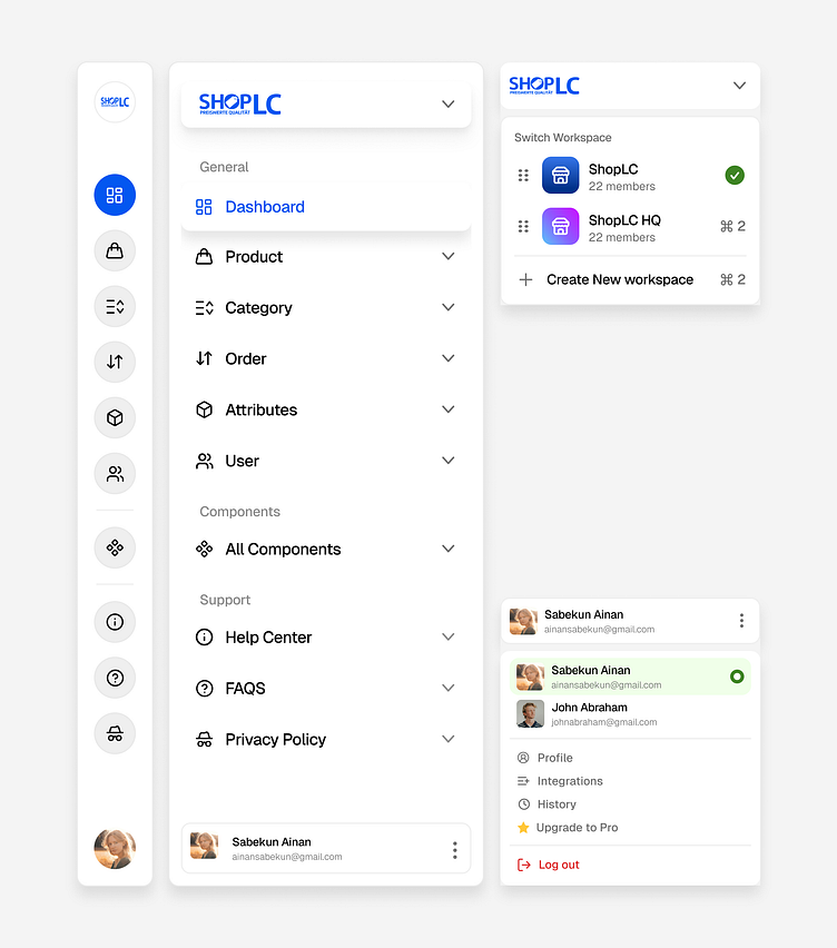 Sidebar Expand with Workspace and Profile by Sabekun Ainan on Dribbble