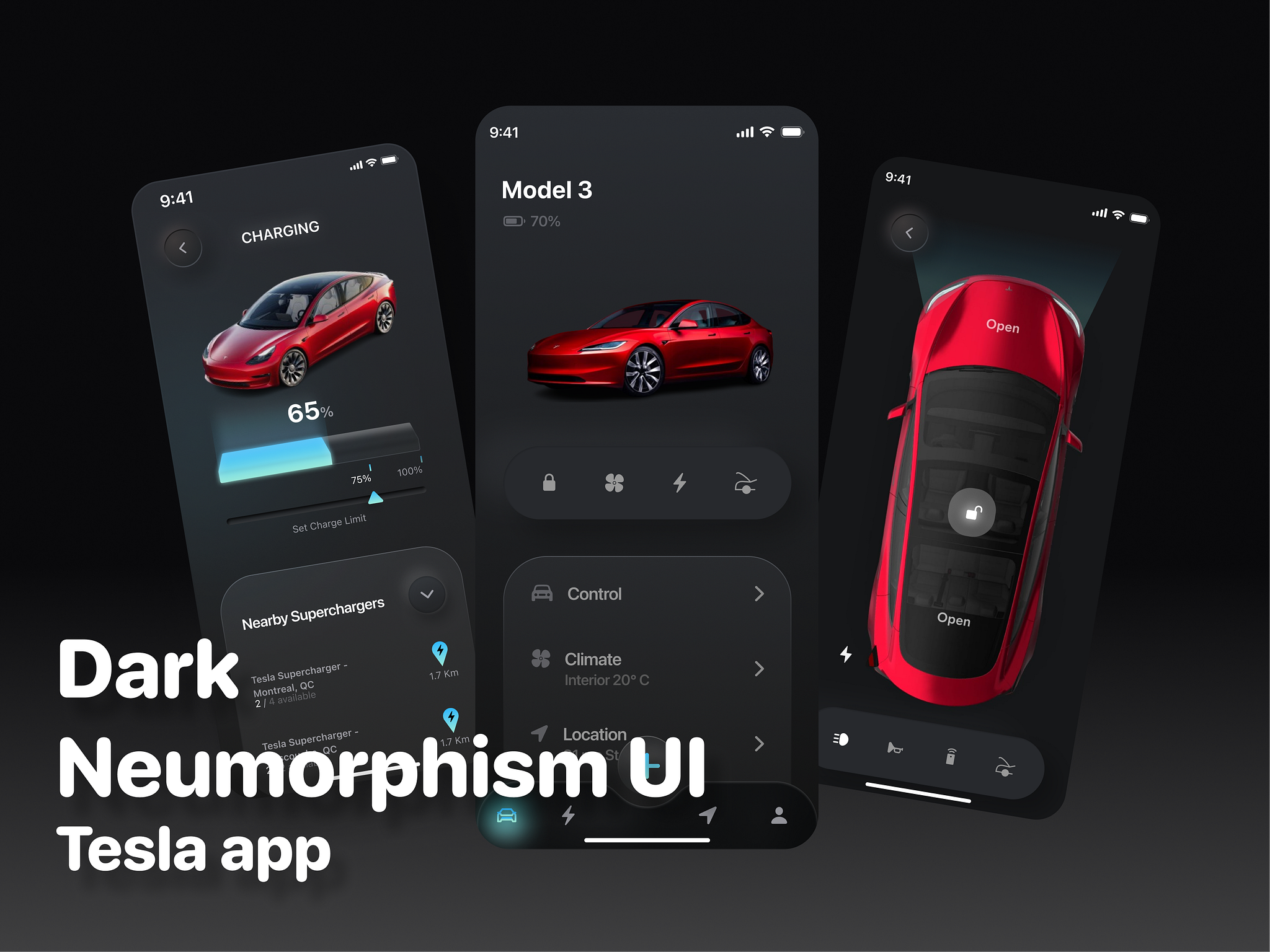 Tesla App – Dark Neumorphism UI Concept by UXWithKetan on Dribbble