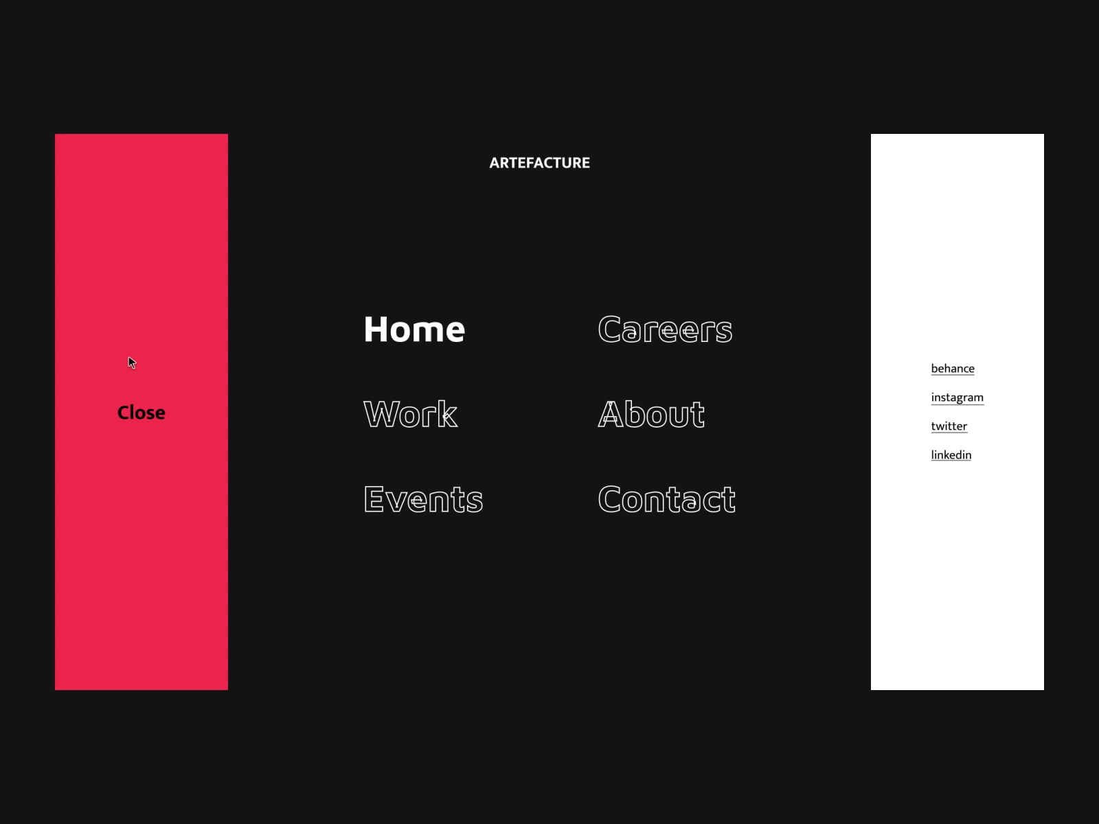 ARTEFACTURE Menu Interaction by Nivesh Birangal on Dribbble