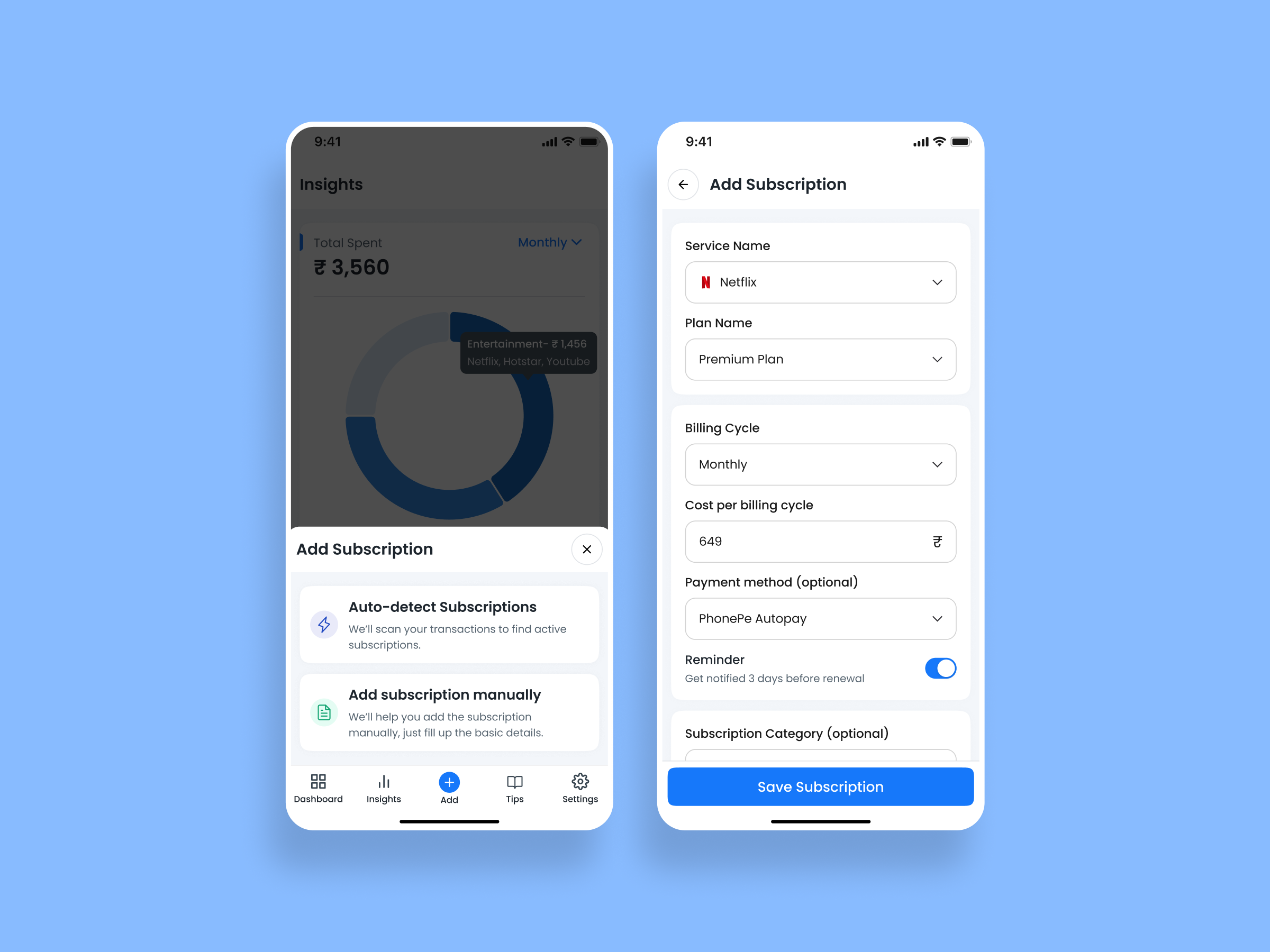 Subscription Manager App UI by Aftab Ahmad on Dribbble