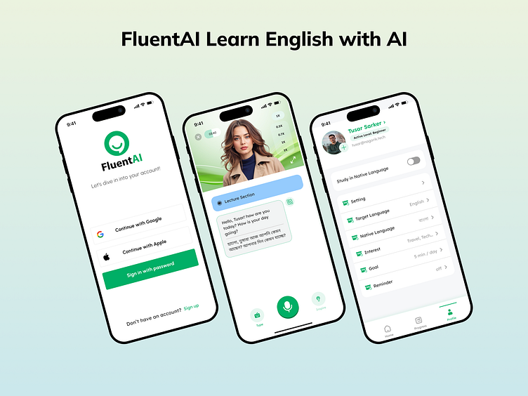 FluentAI – Learn English with AI | Mobile UI by Tusar on Dribbble