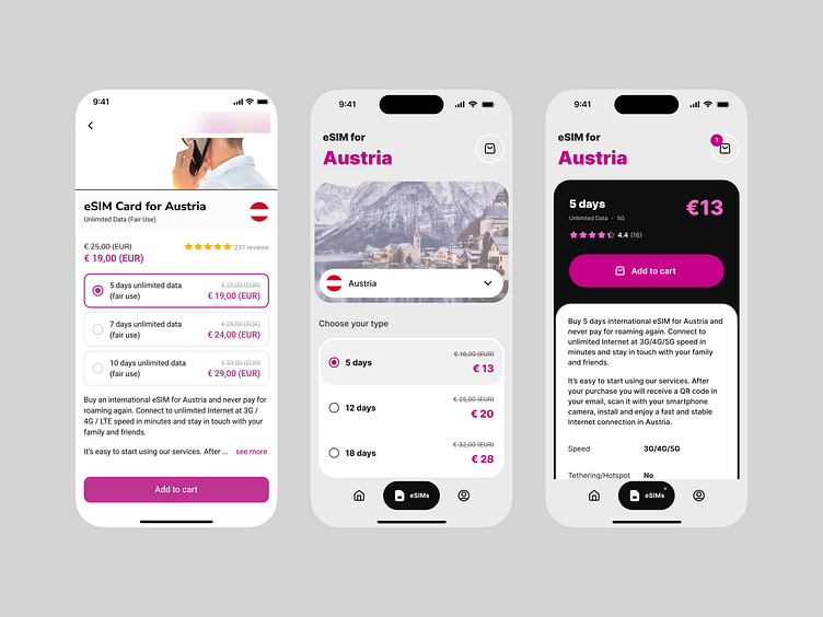 eSIM Purchase Mobile UI by Claudiu Tudose on Dribbble
