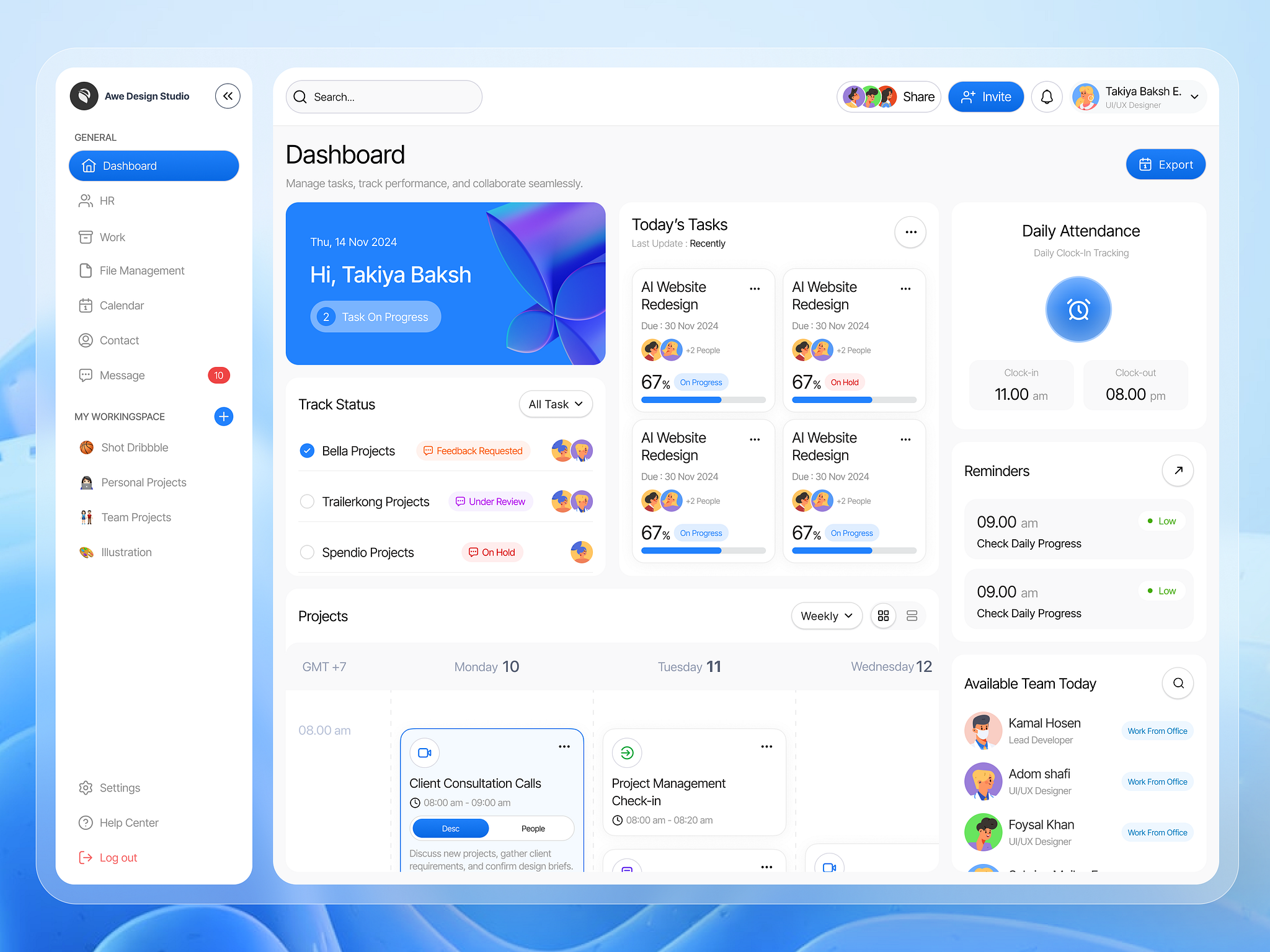 Task Management Employee Overview screen by Awe Saas for Awe Design ...