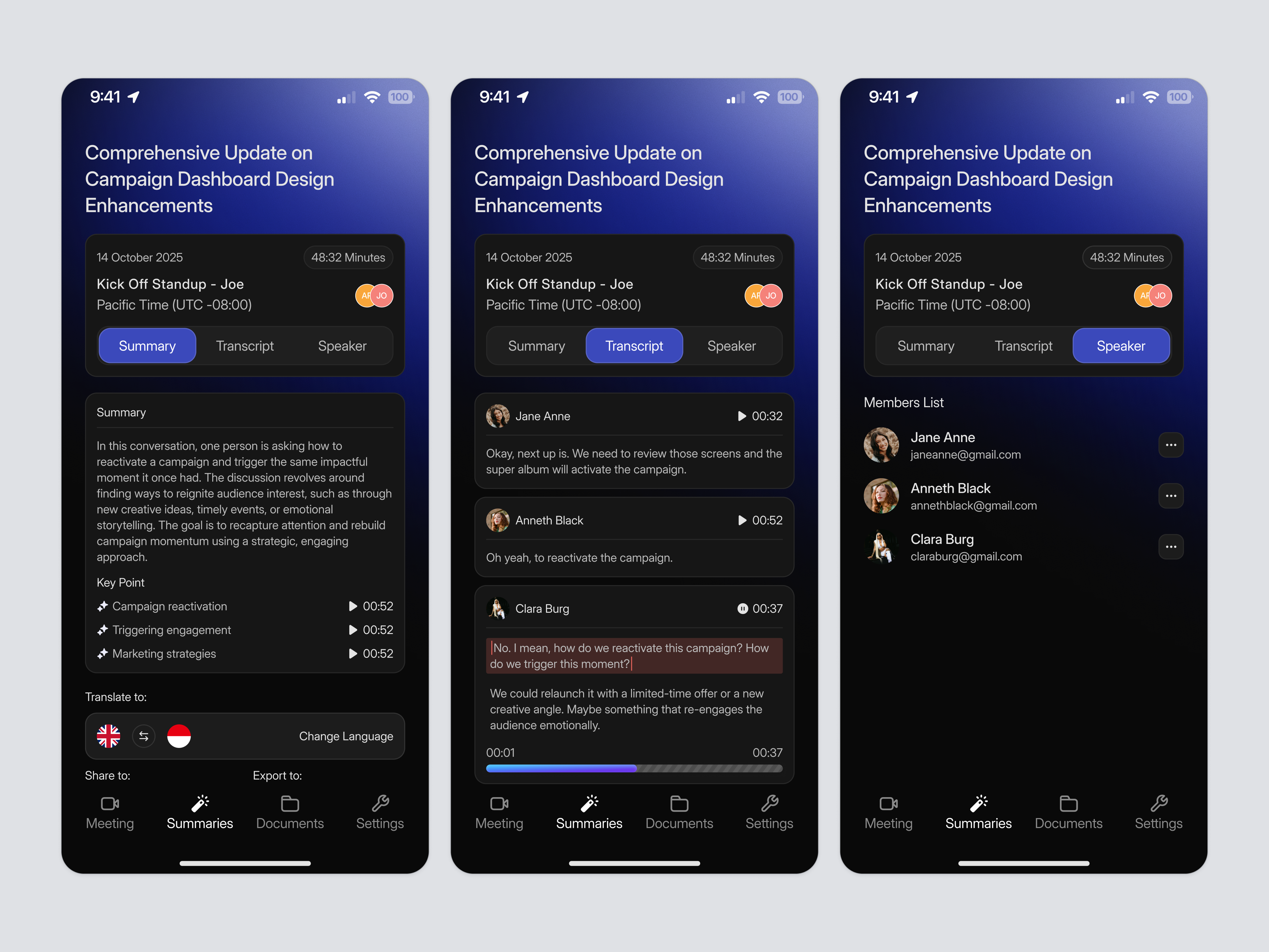 Meeting Summary & Transcript Mobile App by Keitoto on Dribbble