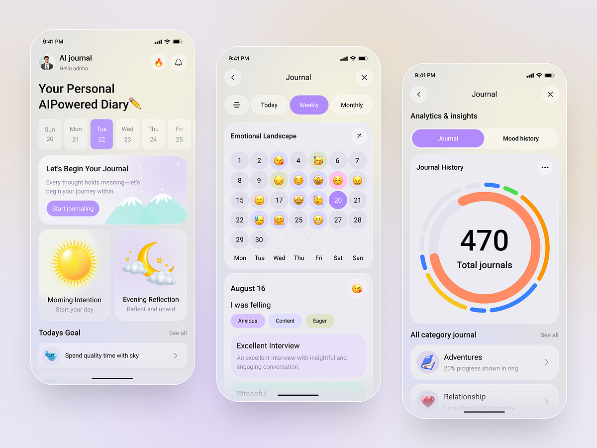 AI Journal – Personal AI-Powered Diary Mobile App UI/UX Design by Gm ...