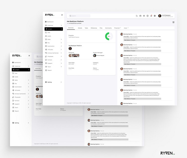 Ryven CRM — Project Overview & Team Progress Management UI by Ryven ...