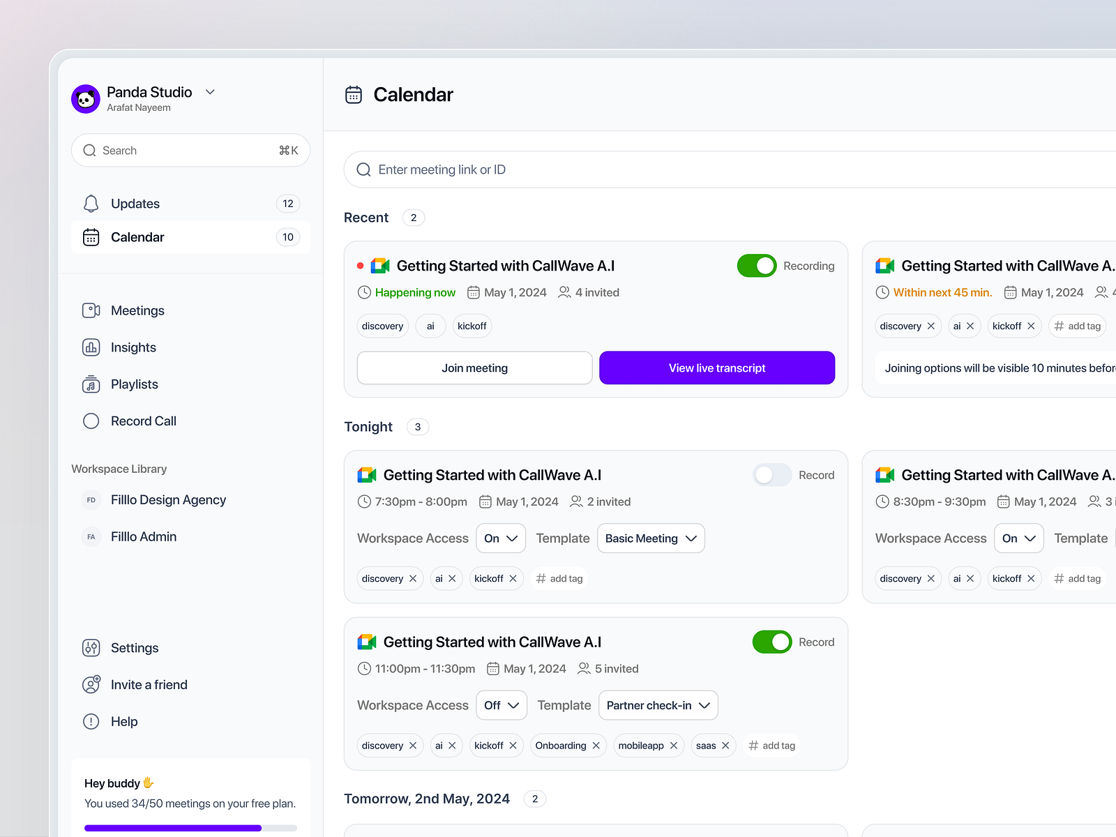 CallWave – Meetings Calendar View by Filllo Design Agency on Dribbble