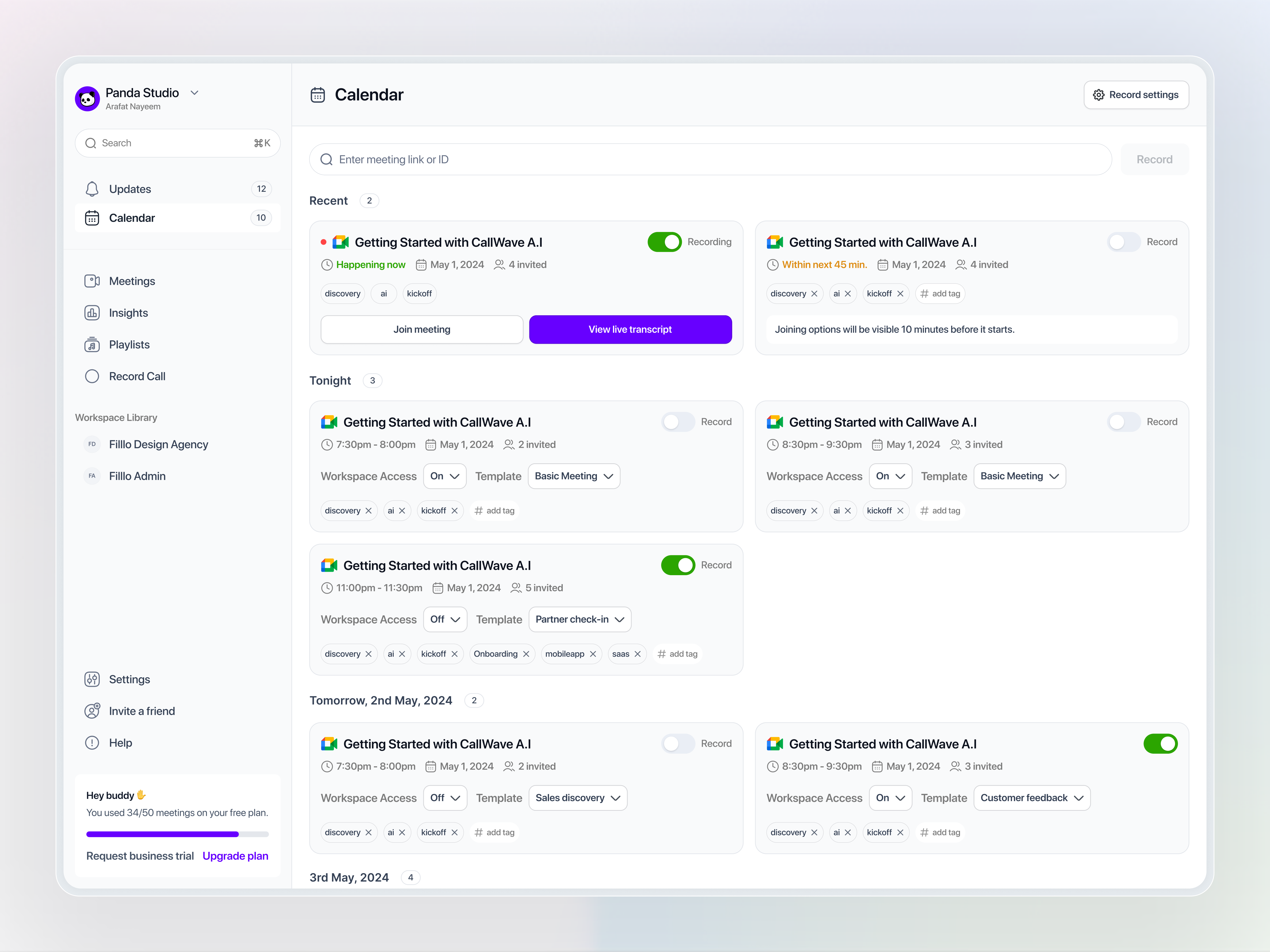 CallWave – Meetings Calendar View by Filllo Design Agency on Dribbble