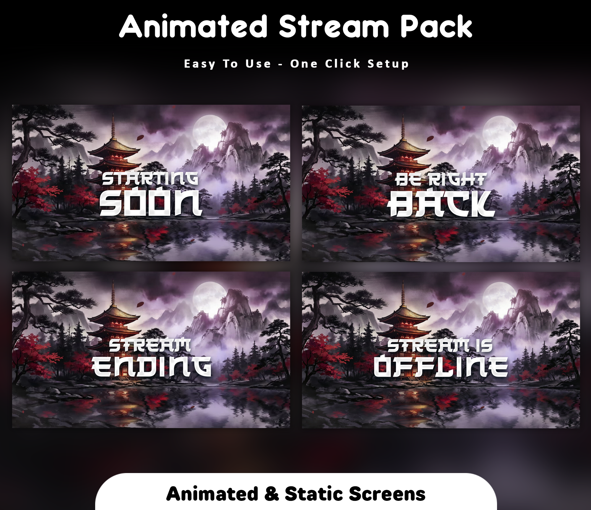 Samurai Moon Animated Stream Package Twitch Overlay,YouTube,Kick by ...