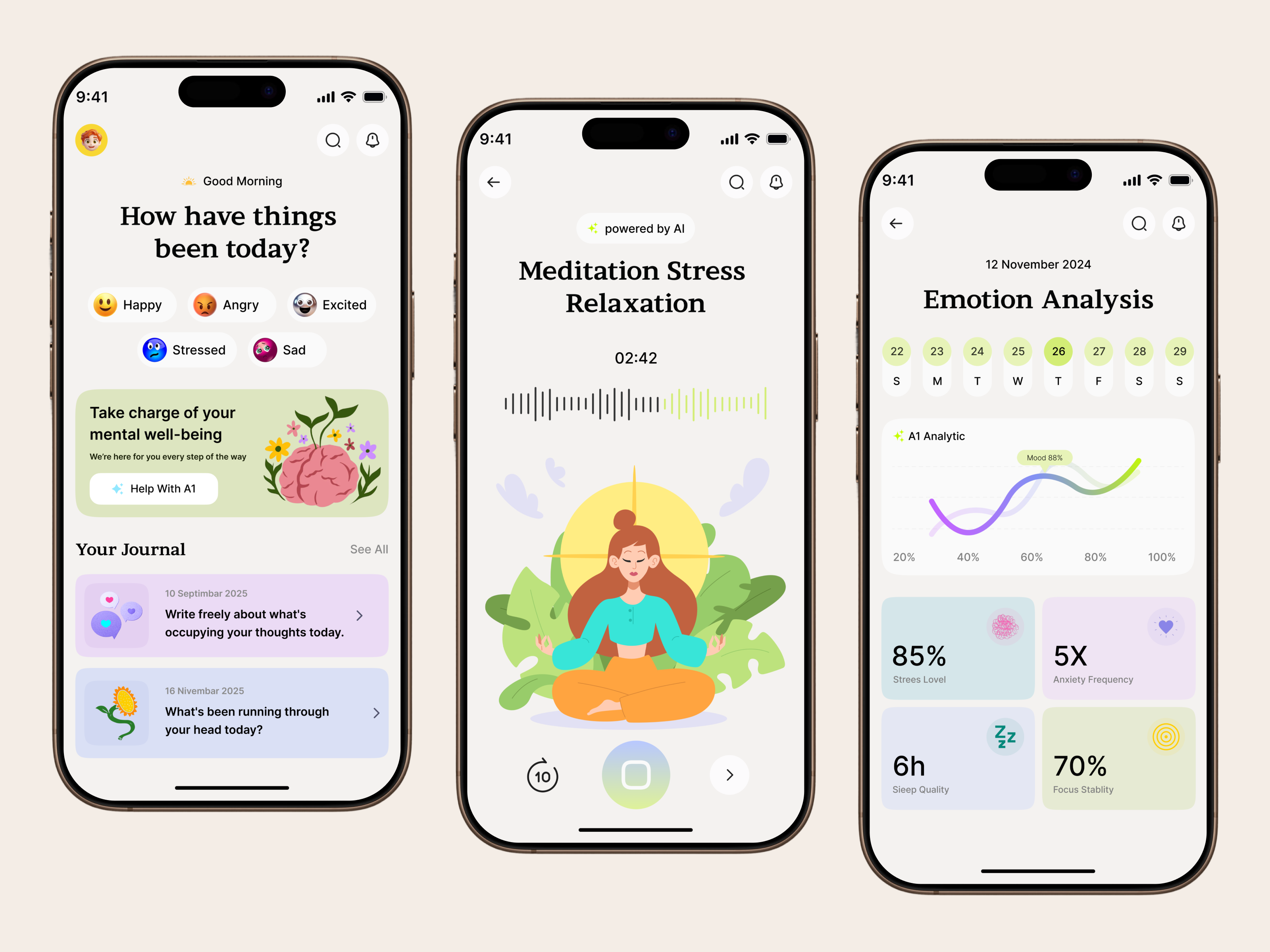 AI-Powered Mental Wellness Mobile App UI by UIX Maruf Hossen on Dribbble