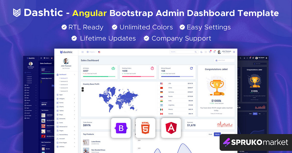 Dashtic - Angular NgBootstrap Dashboard by SprukoMarket on Dribbble