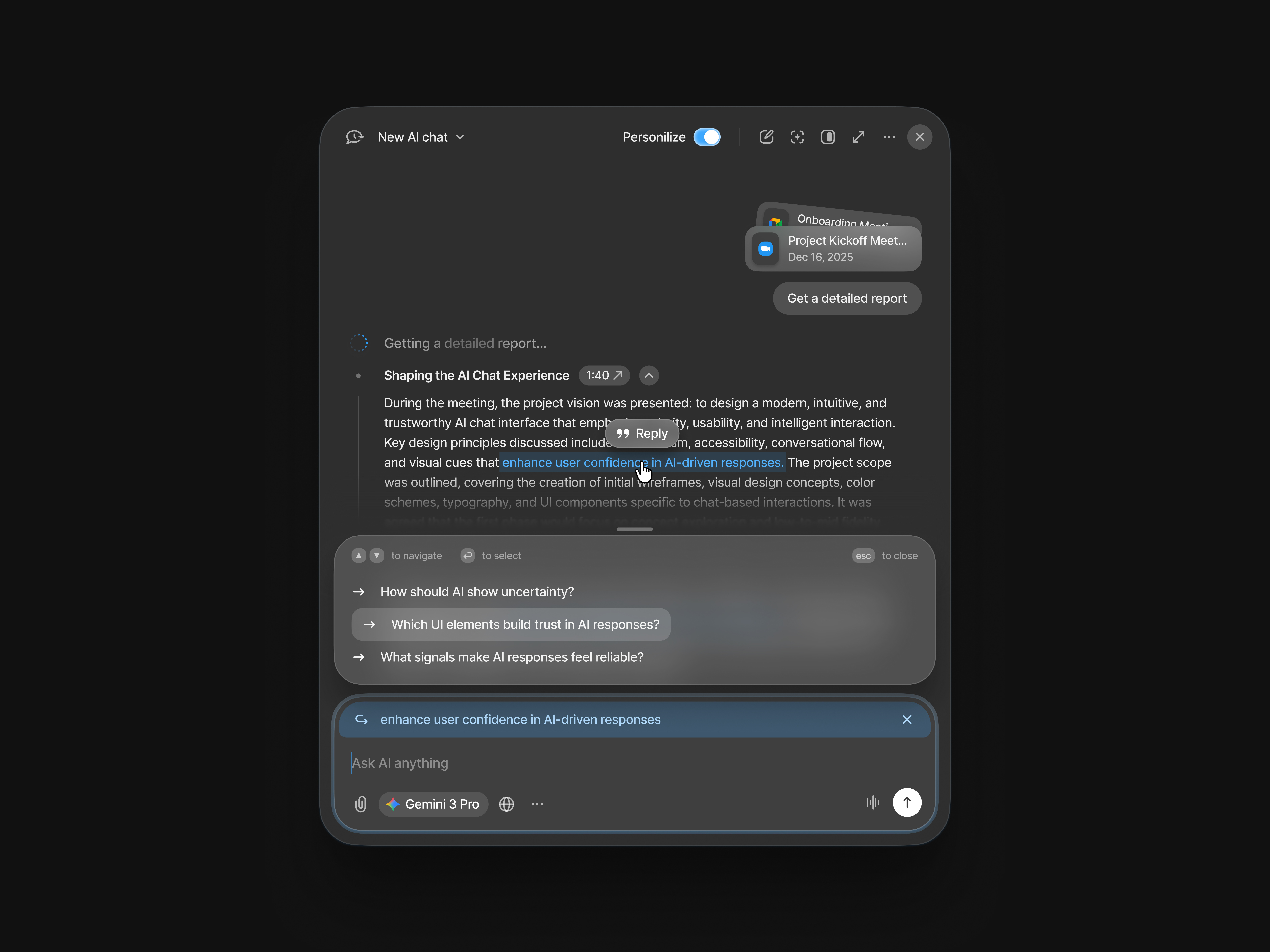 AI Chat Interface in Dark Theme by Golo on Dribbble