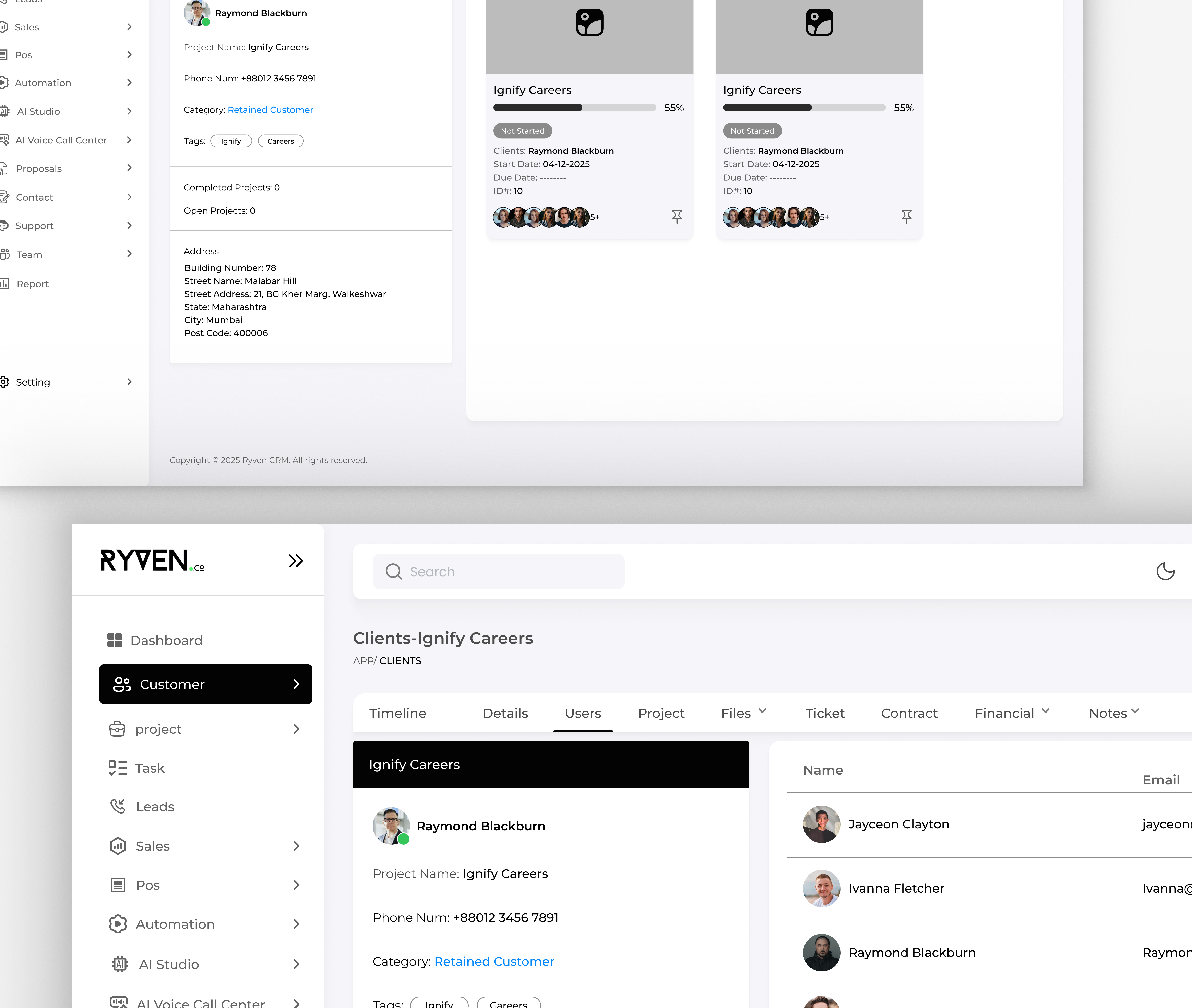 Ryven CRM — Client Management Dashboard UI by Ryven Global LLC on Dribbble