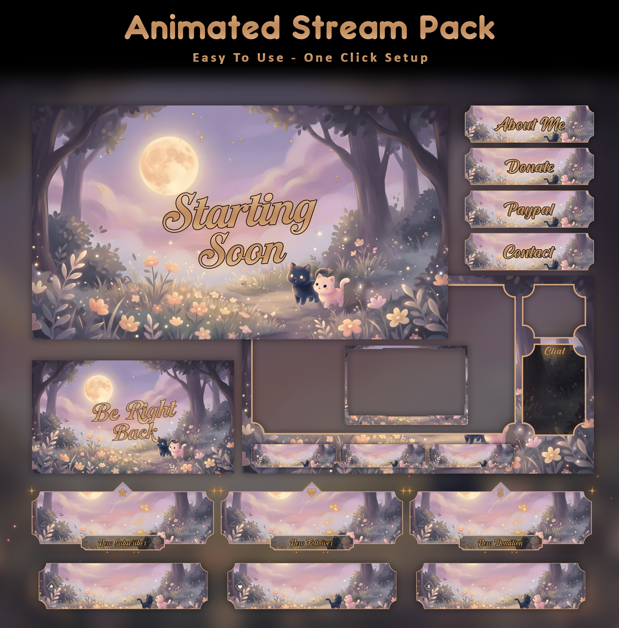 Magical Night Cat Animated Stream Package Twitch Overlay,YouTube by ...