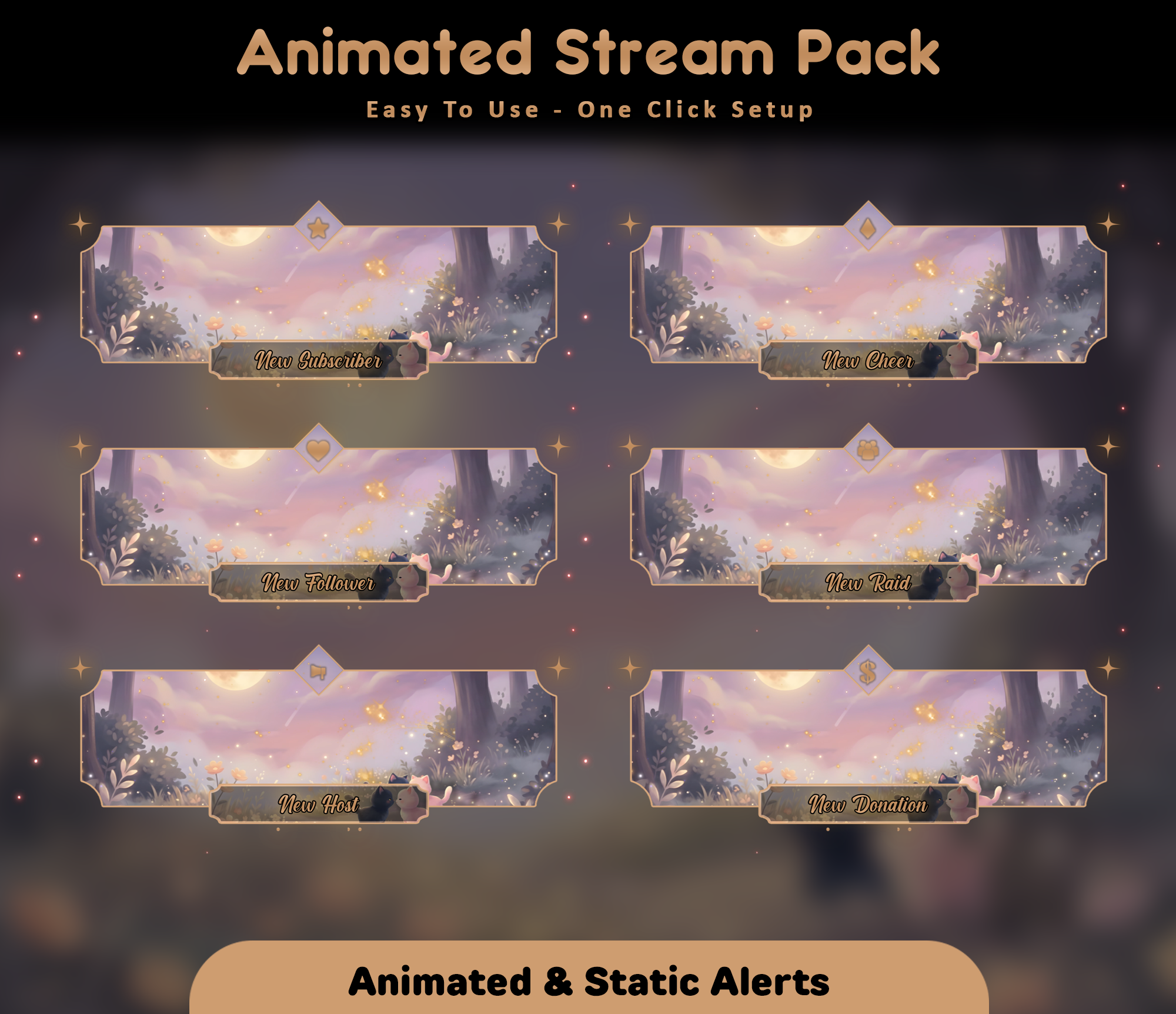 Magical Night Cat Animated Stream Package Twitch Overlay,YouTube by ...