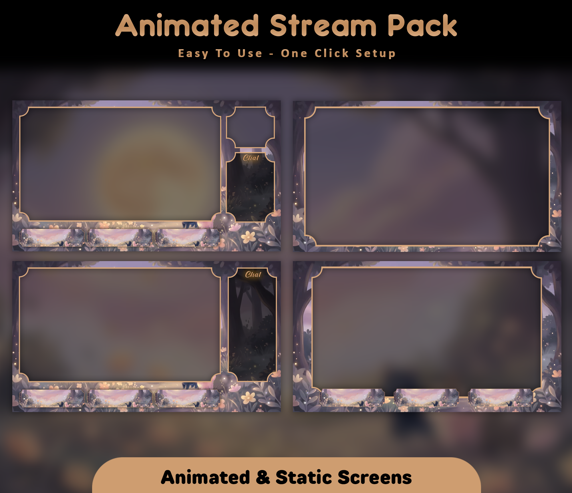 Magical Night Cat Animated Stream Package Twitch Overlay,YouTube by ...