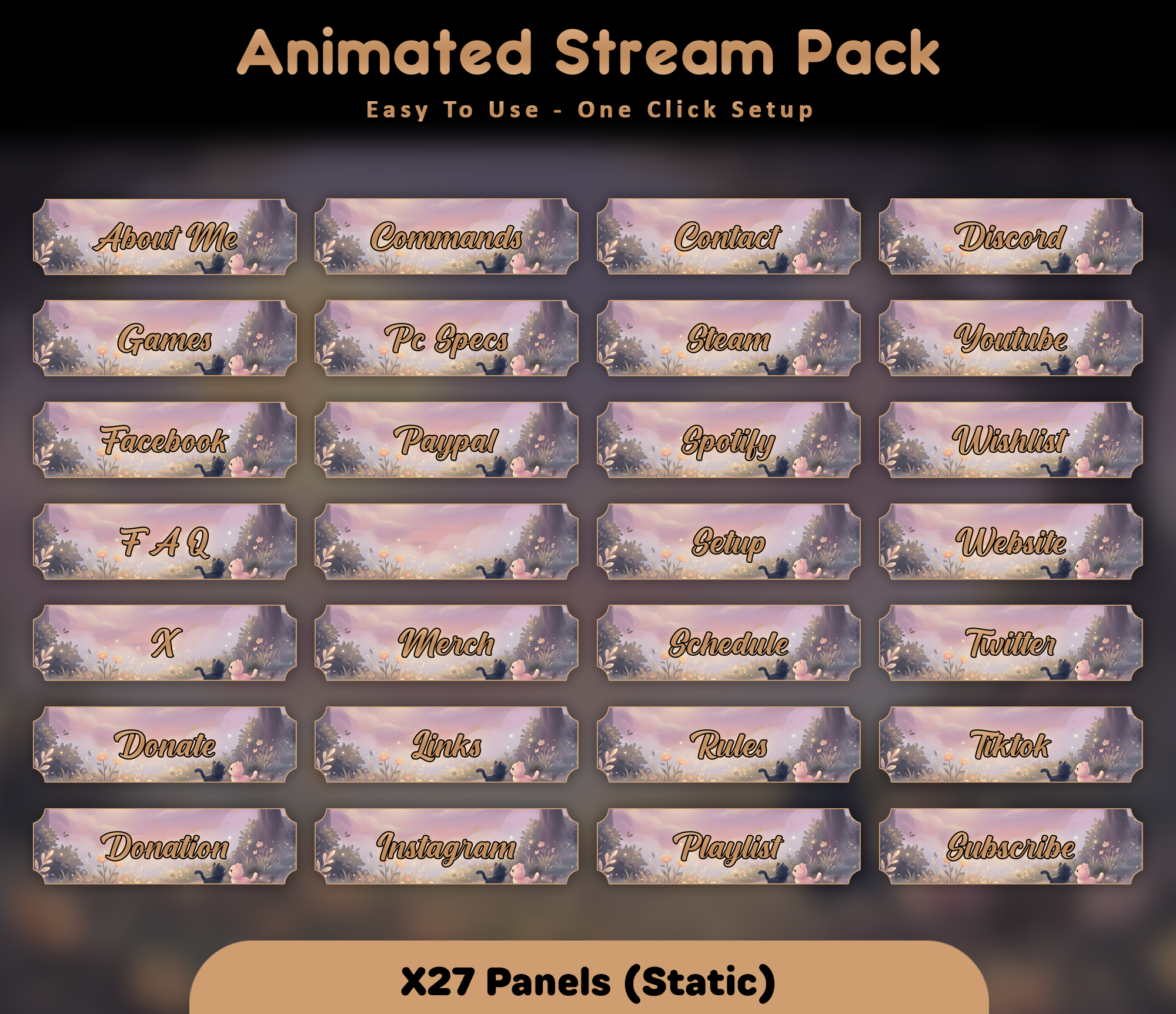 Magical Night Cat Animated Stream Package Twitch Overlay,YouTube by ...