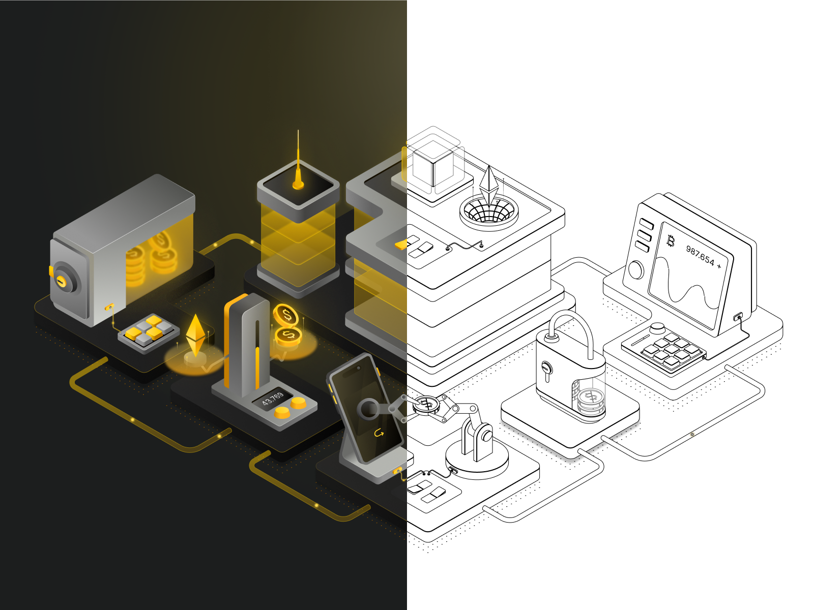 Block Mesh — Decentralized Finance 2D Illustration by Dipa Illustration ...