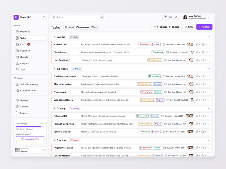 CRM App Tasks Dashboard by Aleksandra Hołda on Dribbble