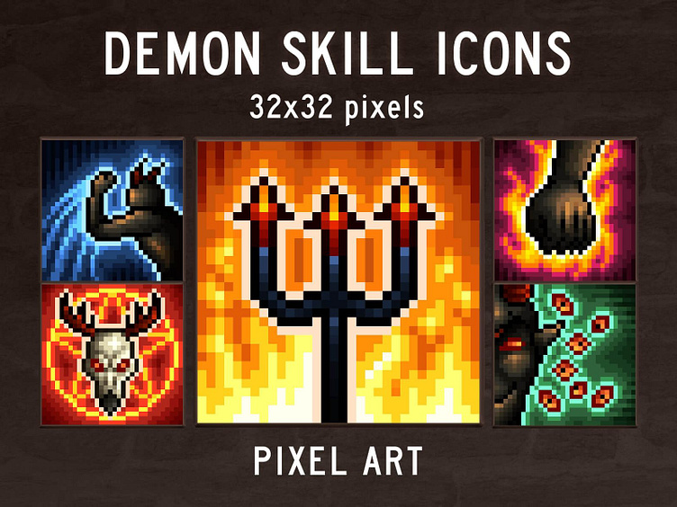 Demon Skill Icons 32×32 Pixel Art by 2D Game Assets on Dribbble