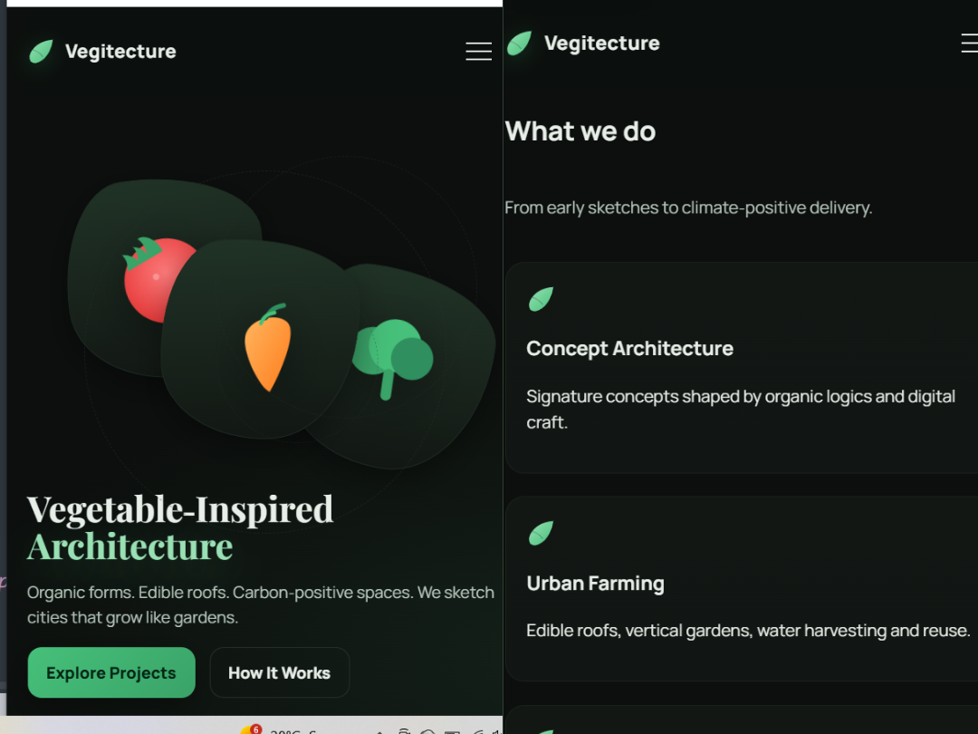 Dark Theme Fresh Vegetable Website – Single Page Design by Archana ...