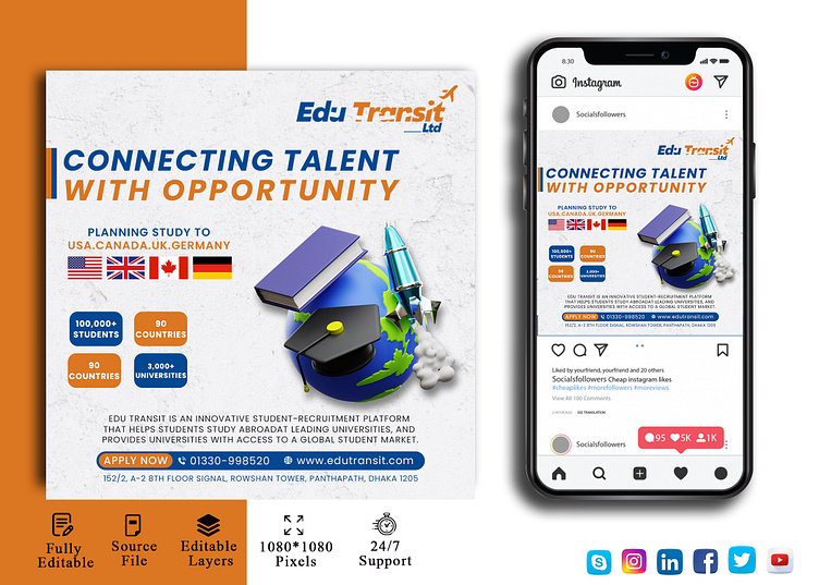 Study Abroad Consultancy Social Media Post - Education Banner by ...