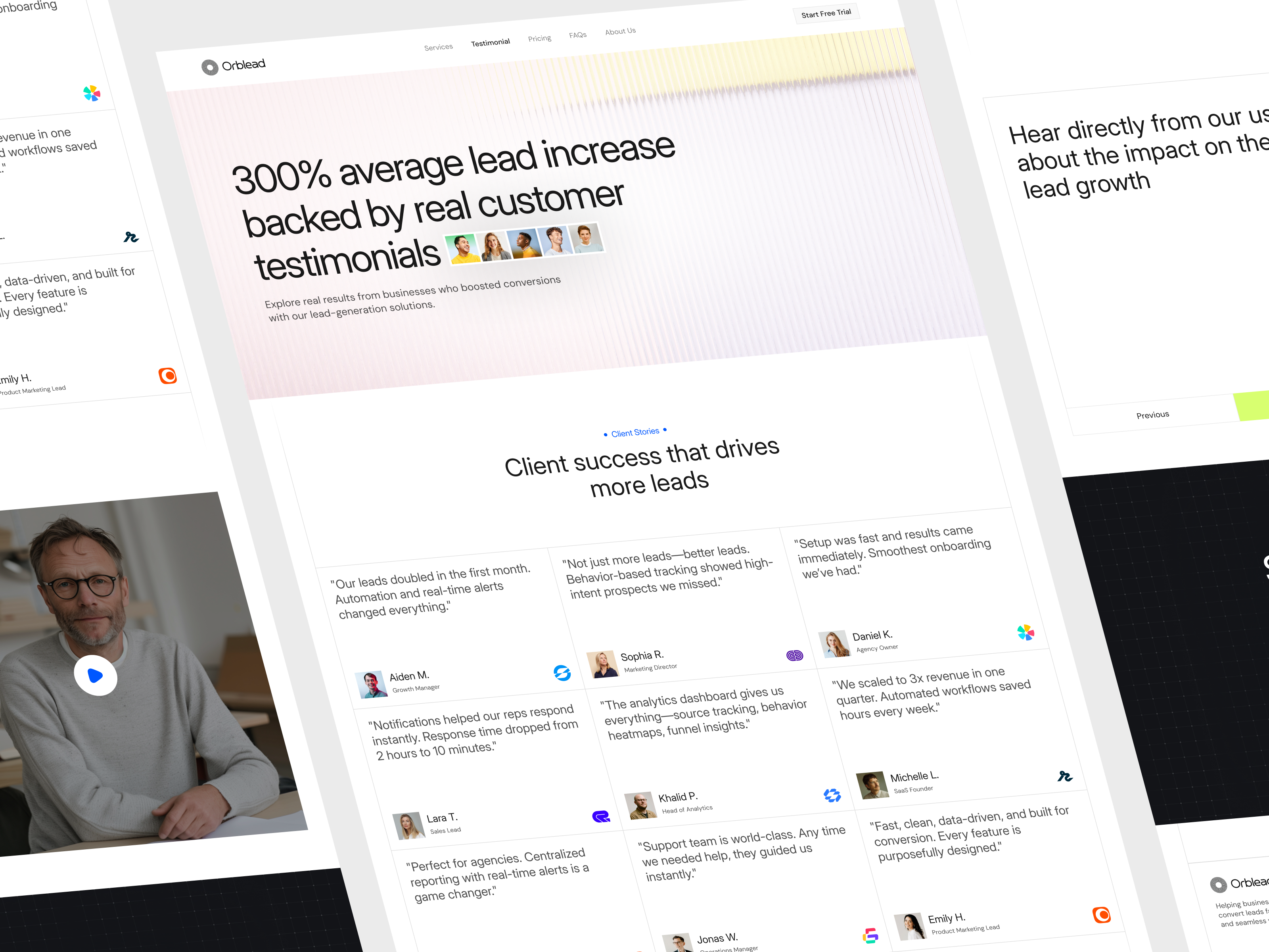 Lead gen SaaS website testomonial page design by Josim for Opndoo ...
