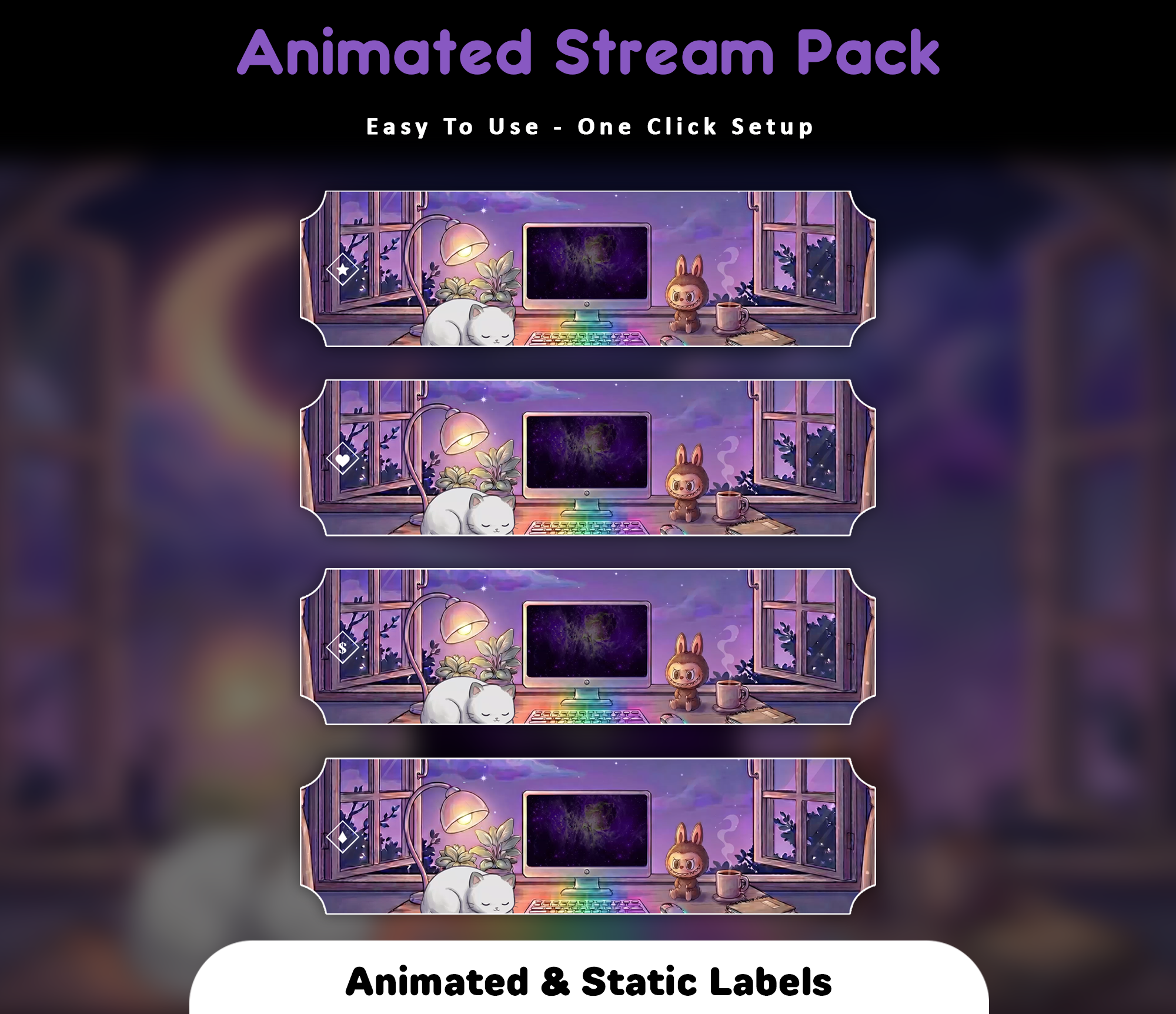 Sleep Cat Cozy Room Twitch Overlay | Twitch Overlay | Animated by ...