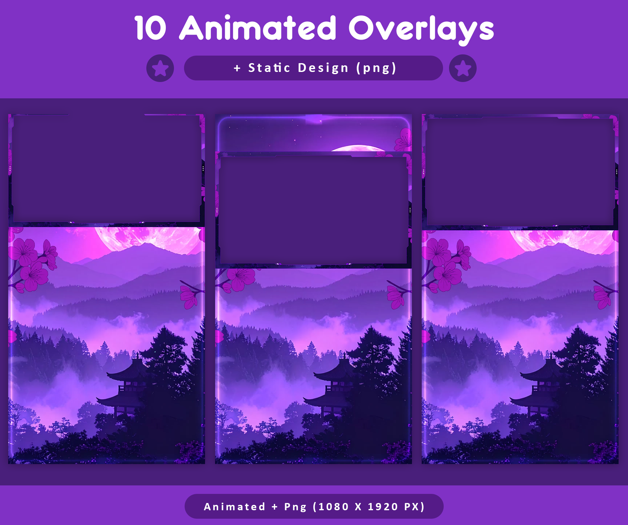 Purple Moon Sakura Vertical Stream Pack Animated TikTok Overlay by ...