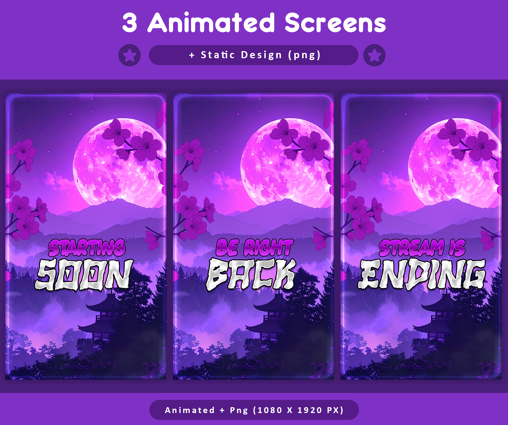 Purple Moon Sakura Vertical Stream Pack Animated TikTok Overlay by ...