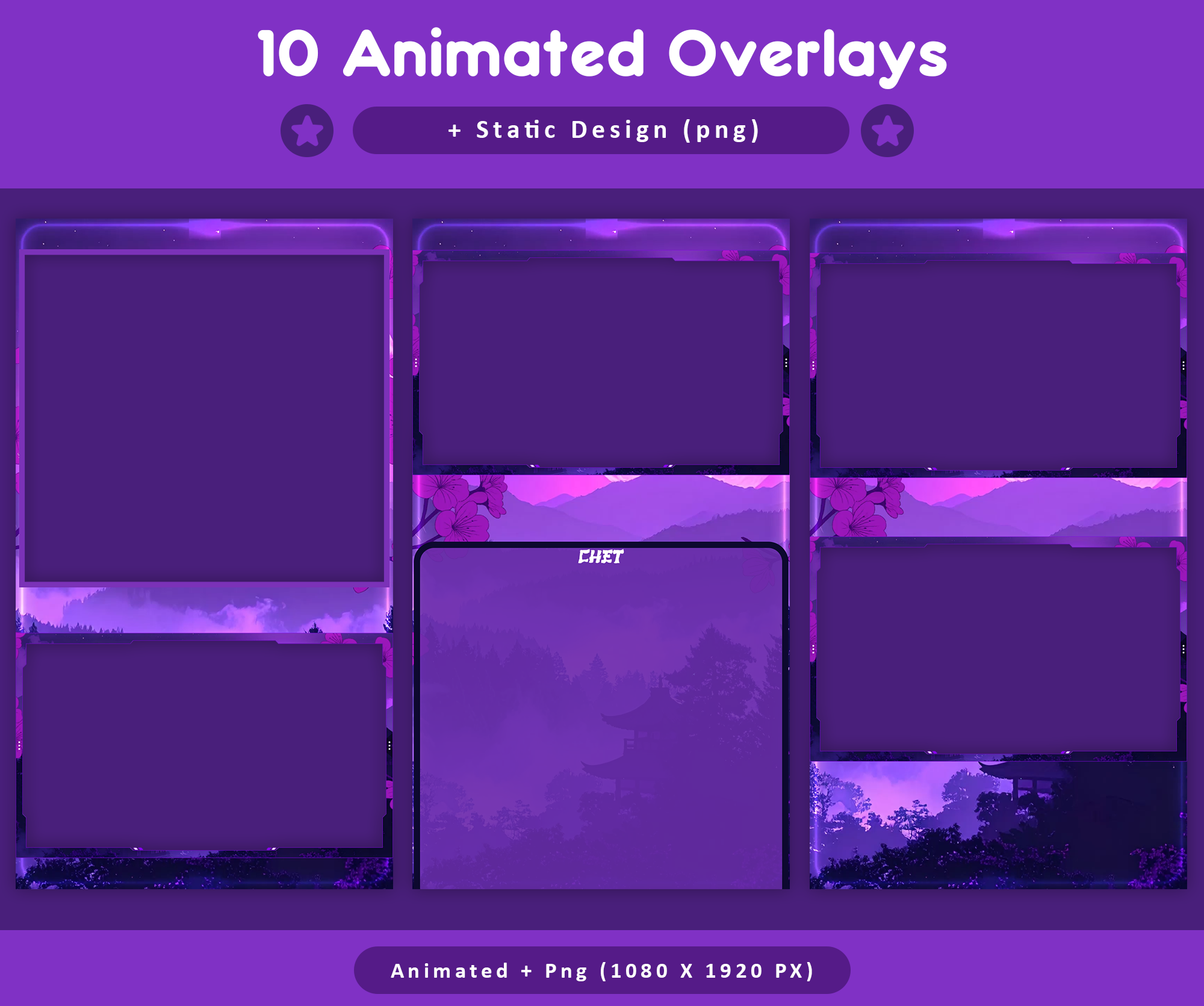 Purple Moon Sakura Vertical Stream Pack Animated TikTok Overlay by ...