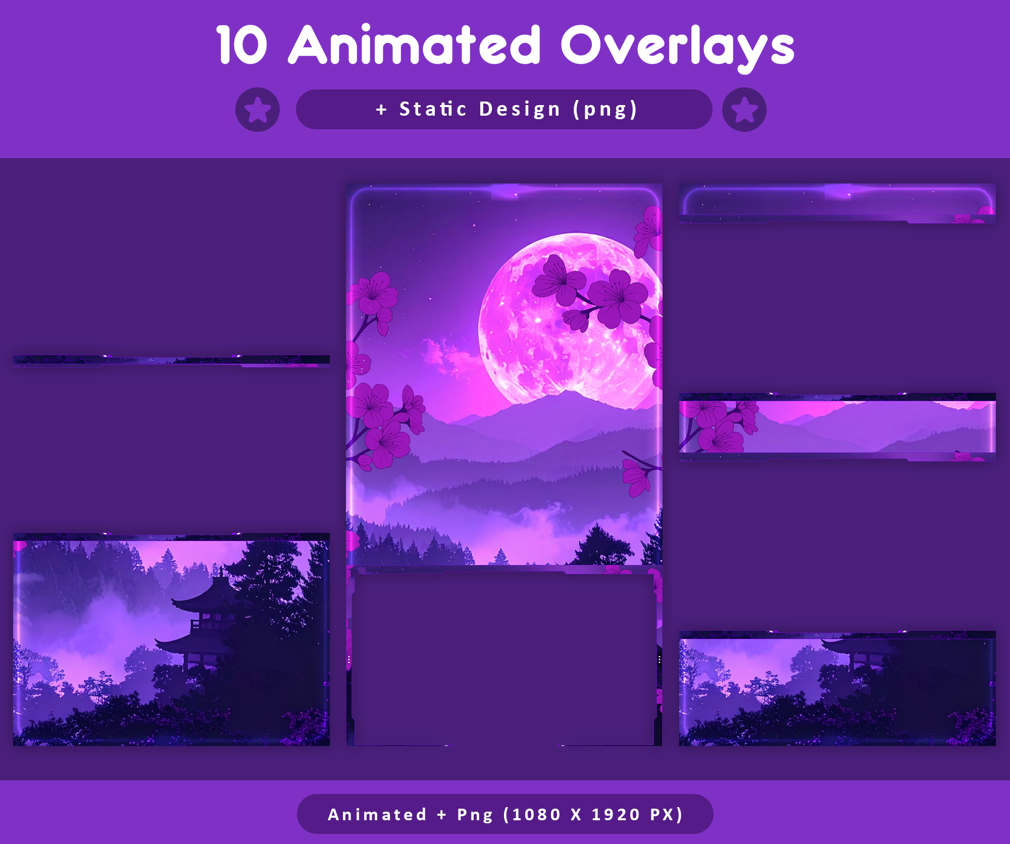 Purple Moon Sakura Vertical Stream Pack Animated TikTok Overlay by ...