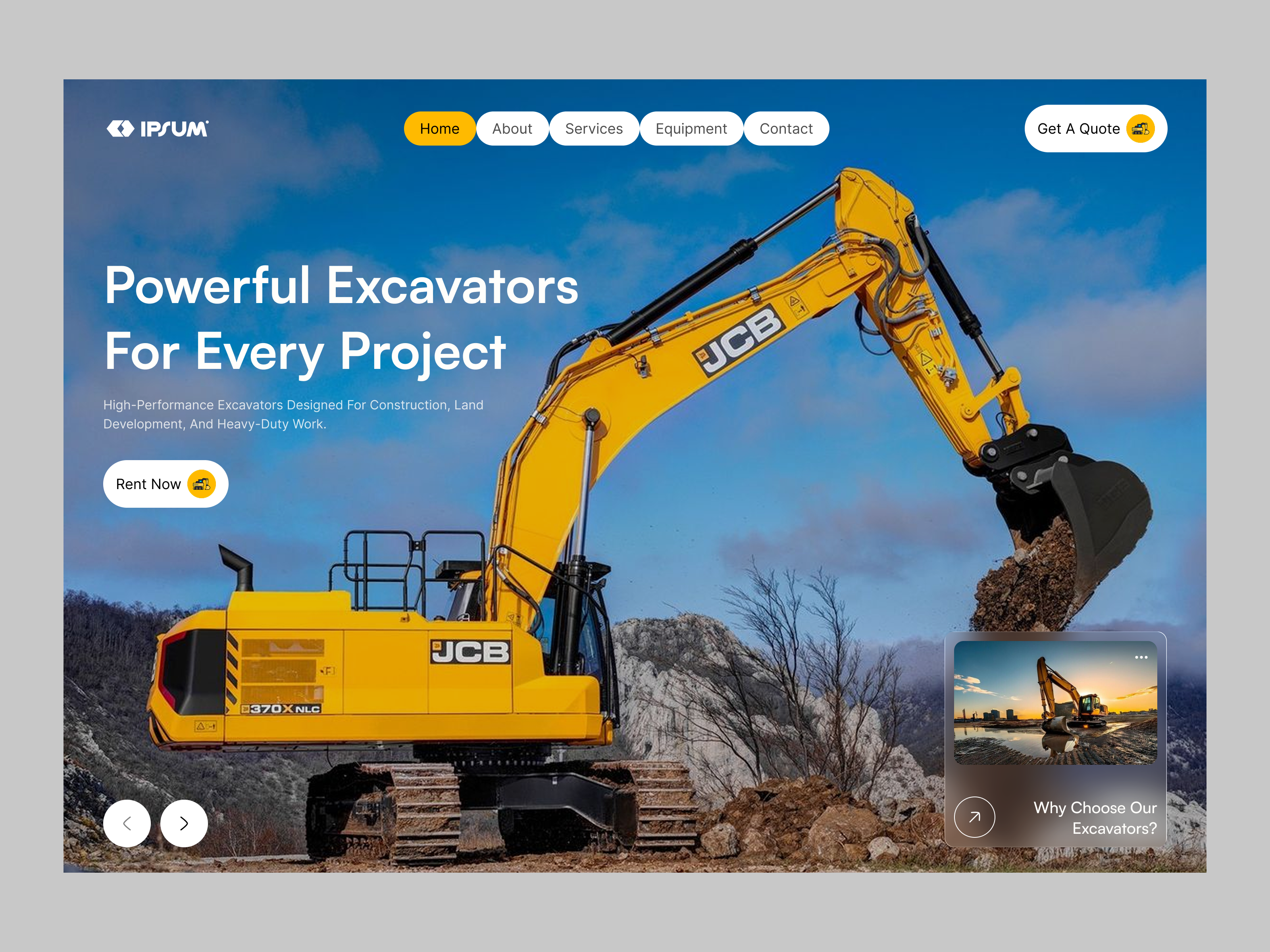 Modern Excavator Rental Website UI by Abu Hasan Emon on Dribbble