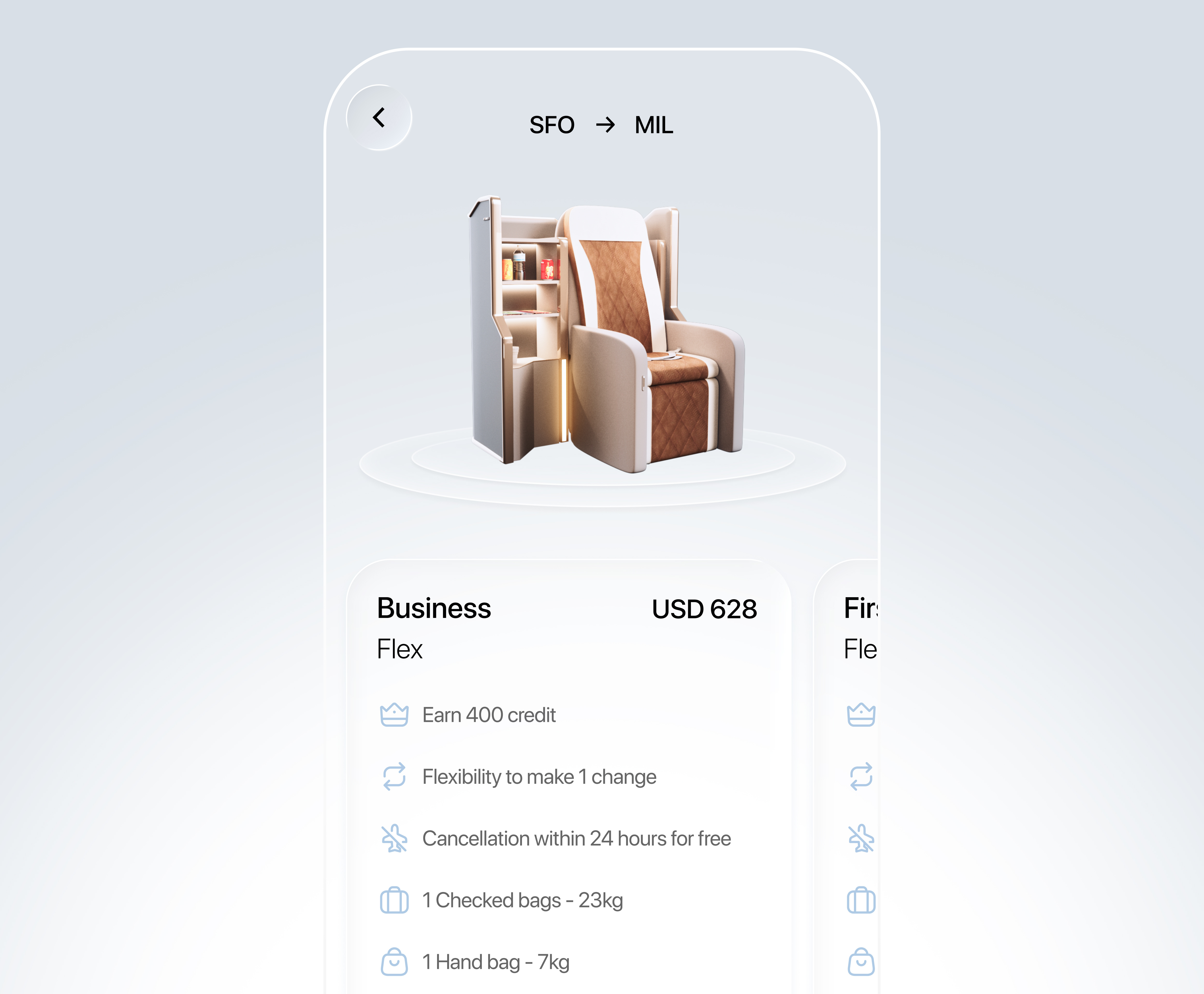 Flights App — Glass UI Light Mode Design by AmazingUI by AmazingUI on ...