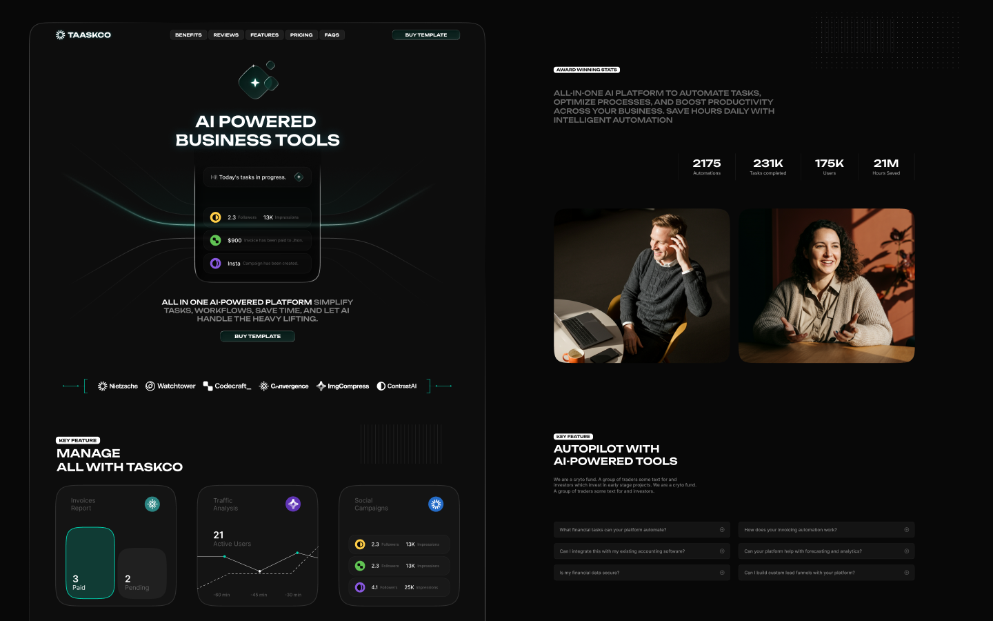 Taskco - AI SAAS Webflow Template by Iconic Graphics on Dribbble