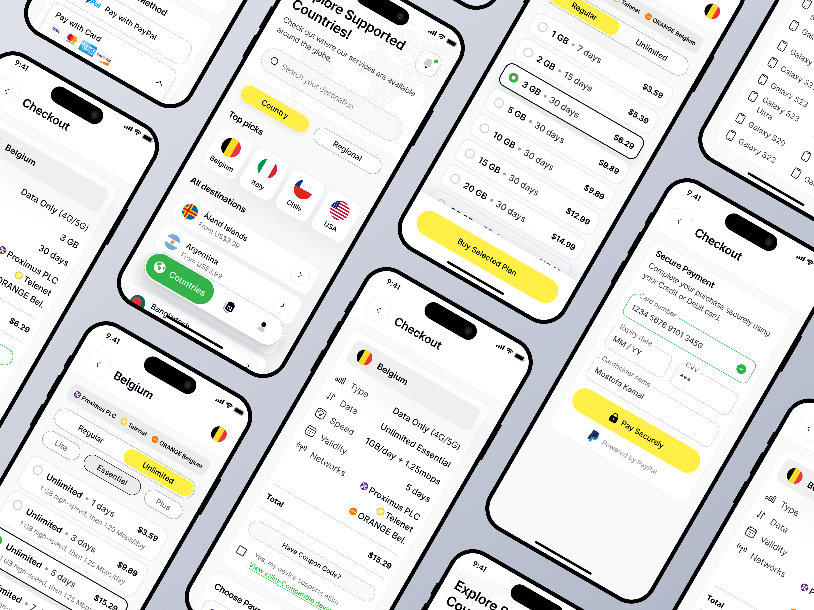 eSIM App UI/UX Design: Travel Discovery to Secure Checkout Flow by Meo ...