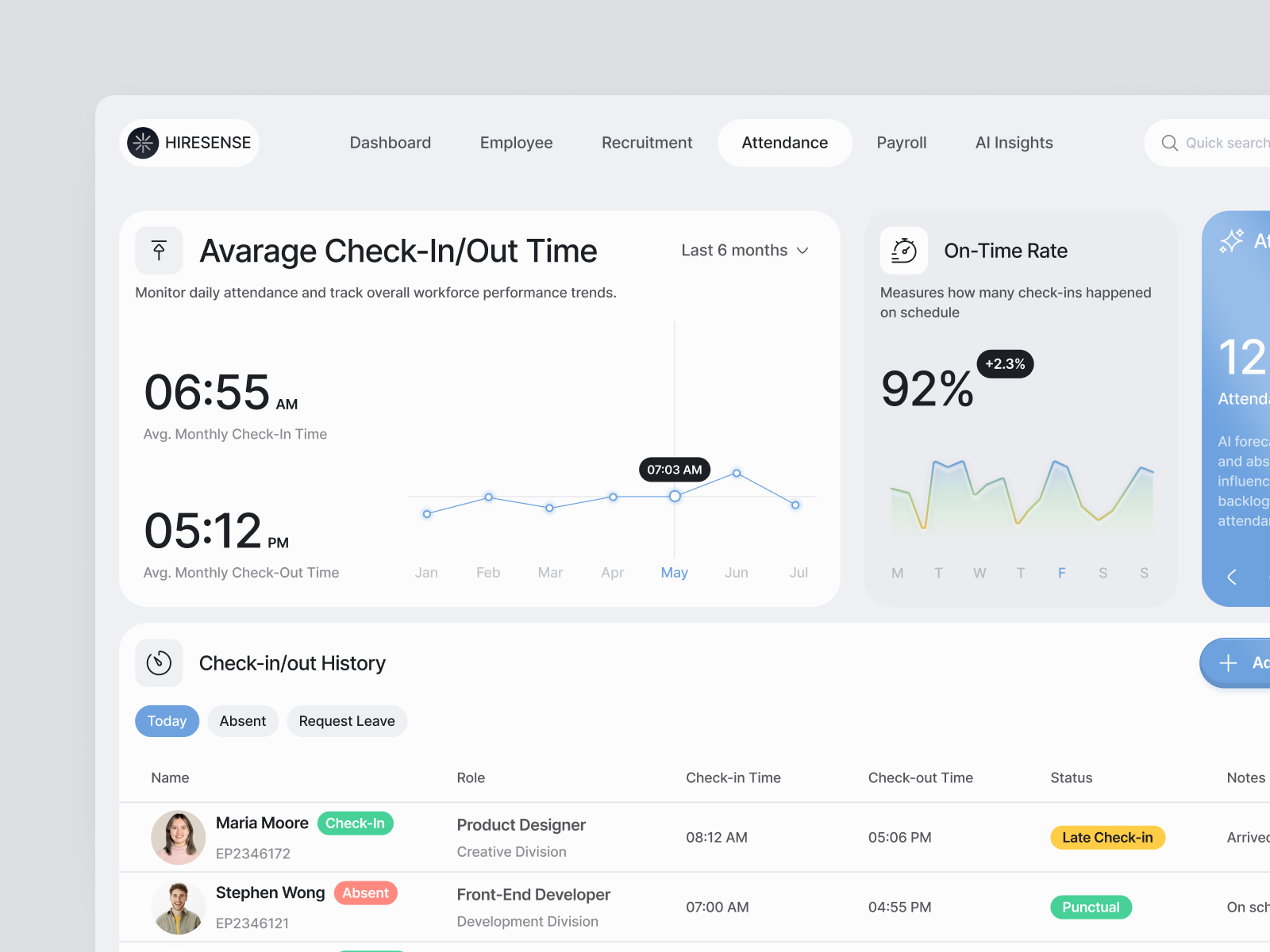 Hiresense - HR Management Dashboard with AI [Attendance Page] by Ryan ...