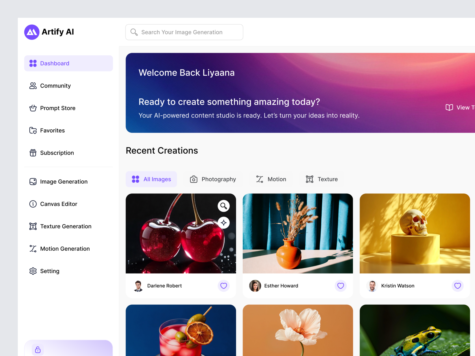 Artify AI — Image Generation Dashboard | Creative AI Web UI by ...