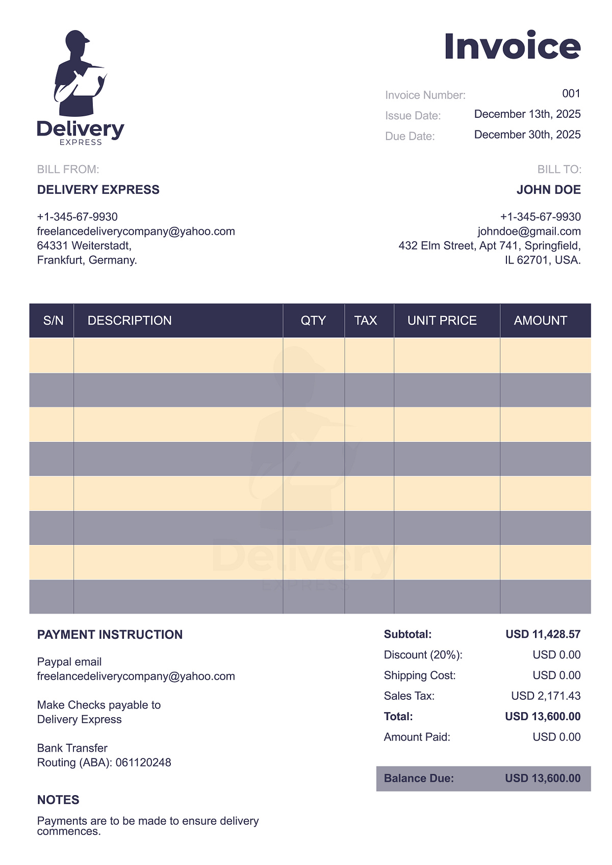 Delivery Invoice Design Template by Biaka on Dribbble