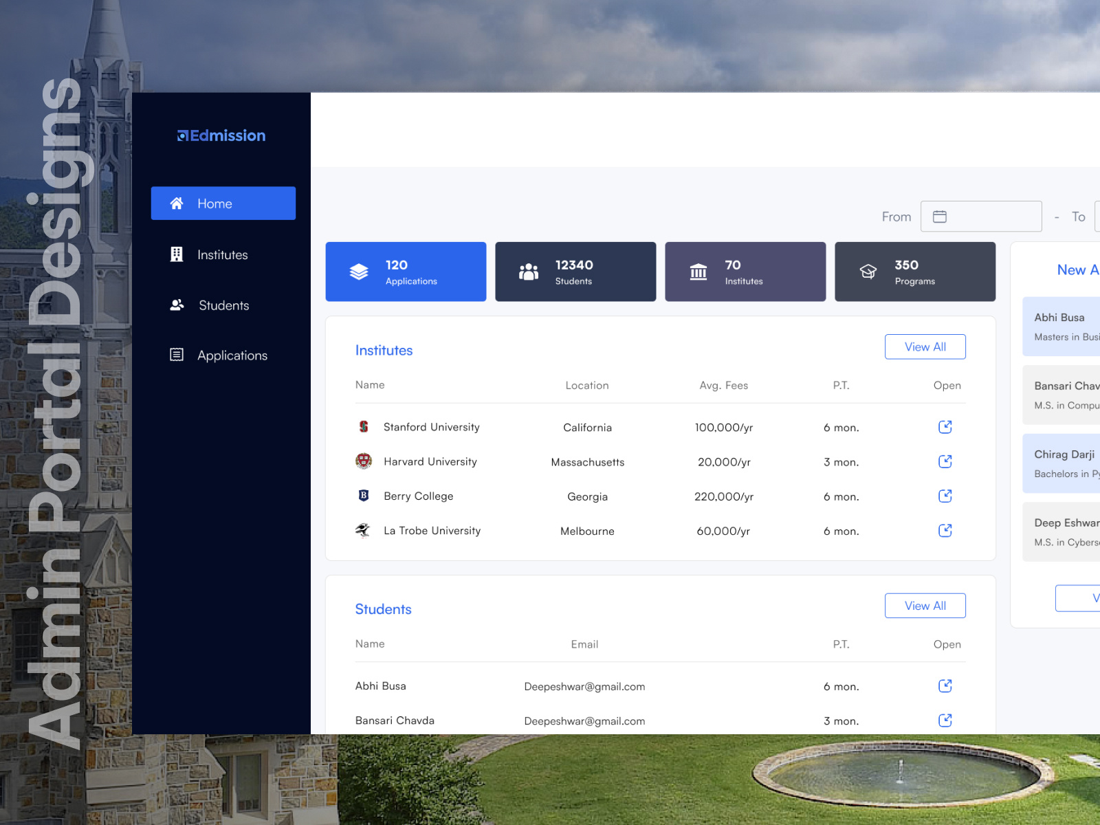 Edmission • Student/User/Agent Dashboards by Laugh Logic Labs on Dribbble