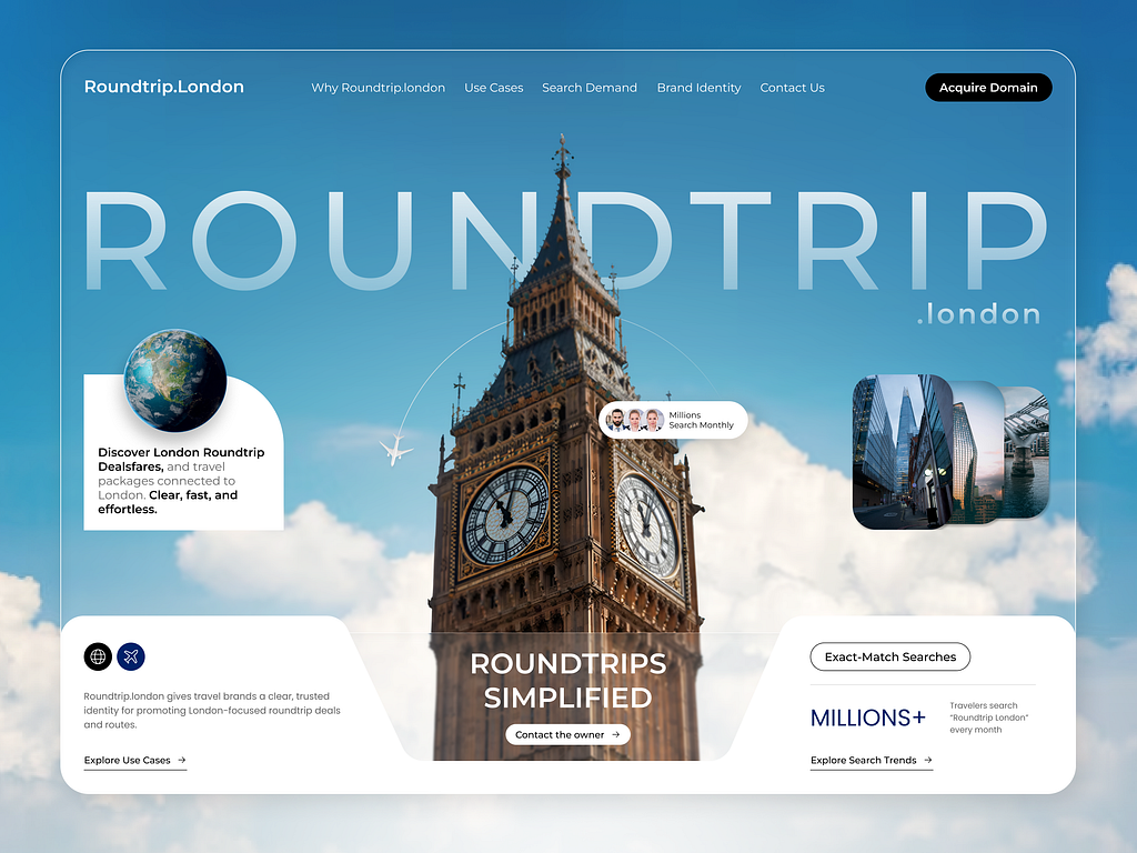 Roundtrip.London — Premium Travel Domain Hero Section UI by Alishba ...