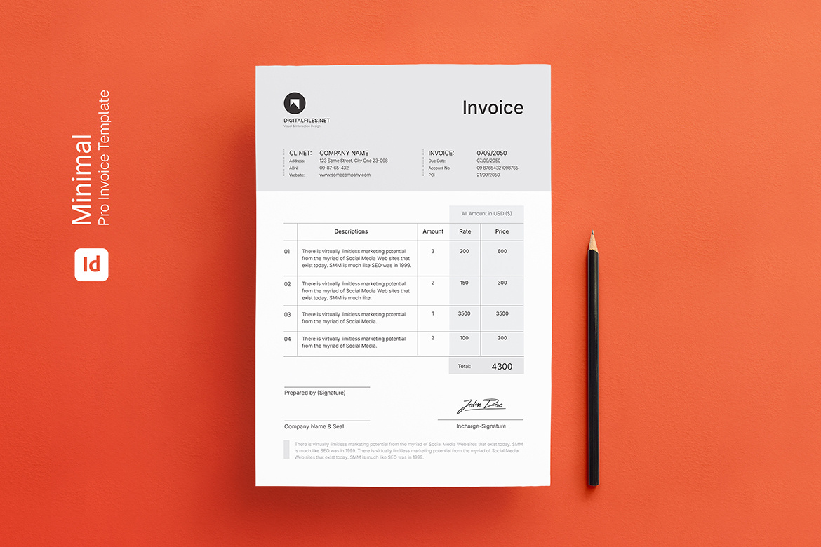 Minimal Invoice Template – Vol 02 by DigitalFiles.net on Dribbble
