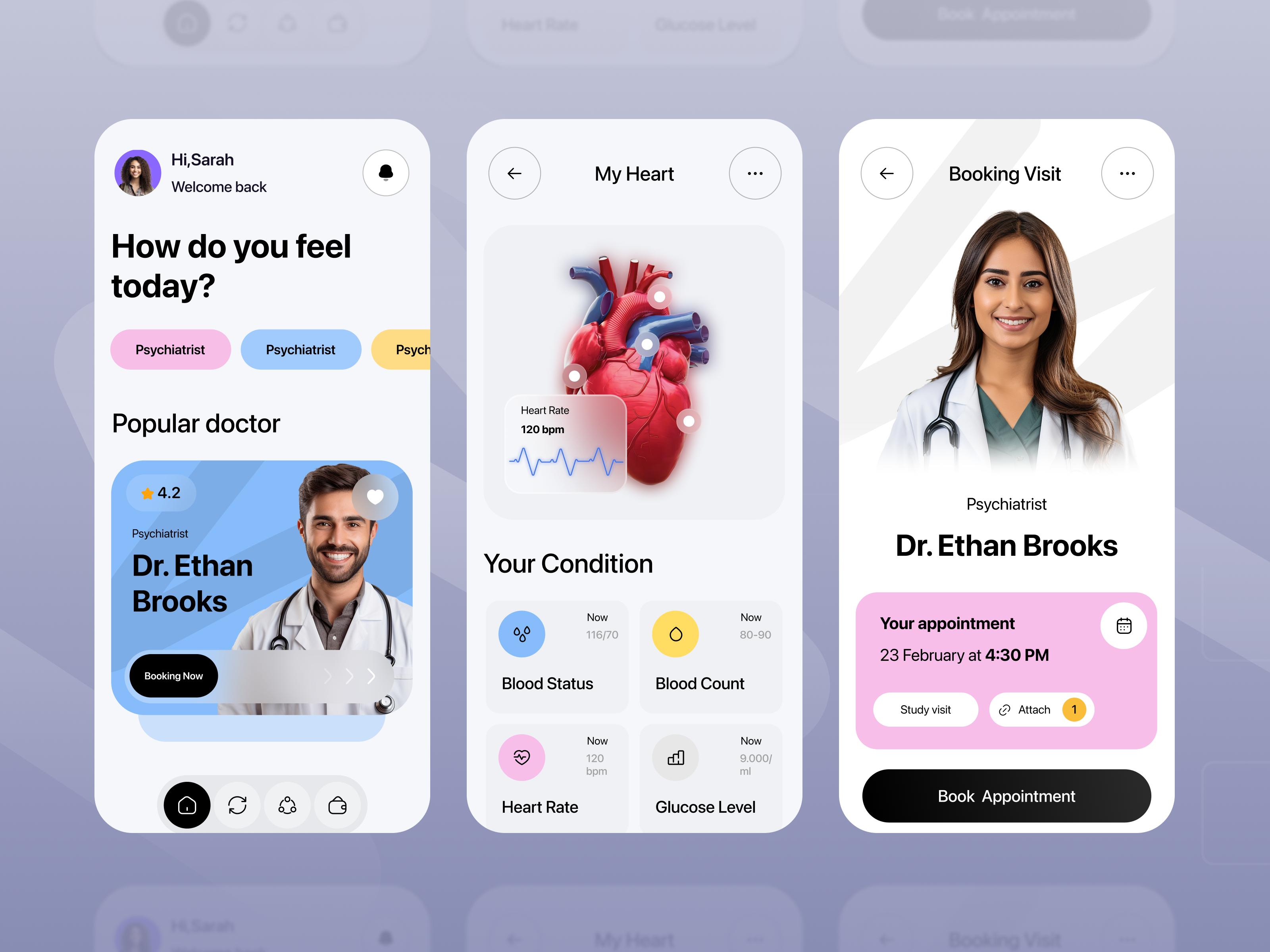 Health care application mobile ui design by Roohi Koohi on Dribbble