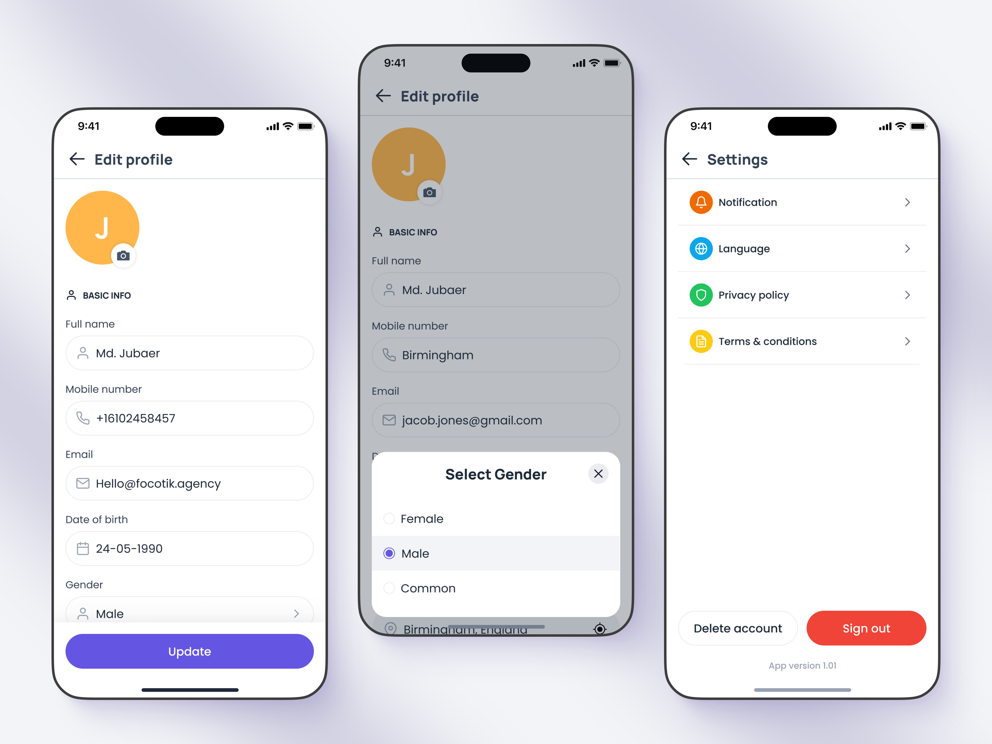 User Profile UI | App Design Profile Page, Settings by FocoTik UI UX ...
